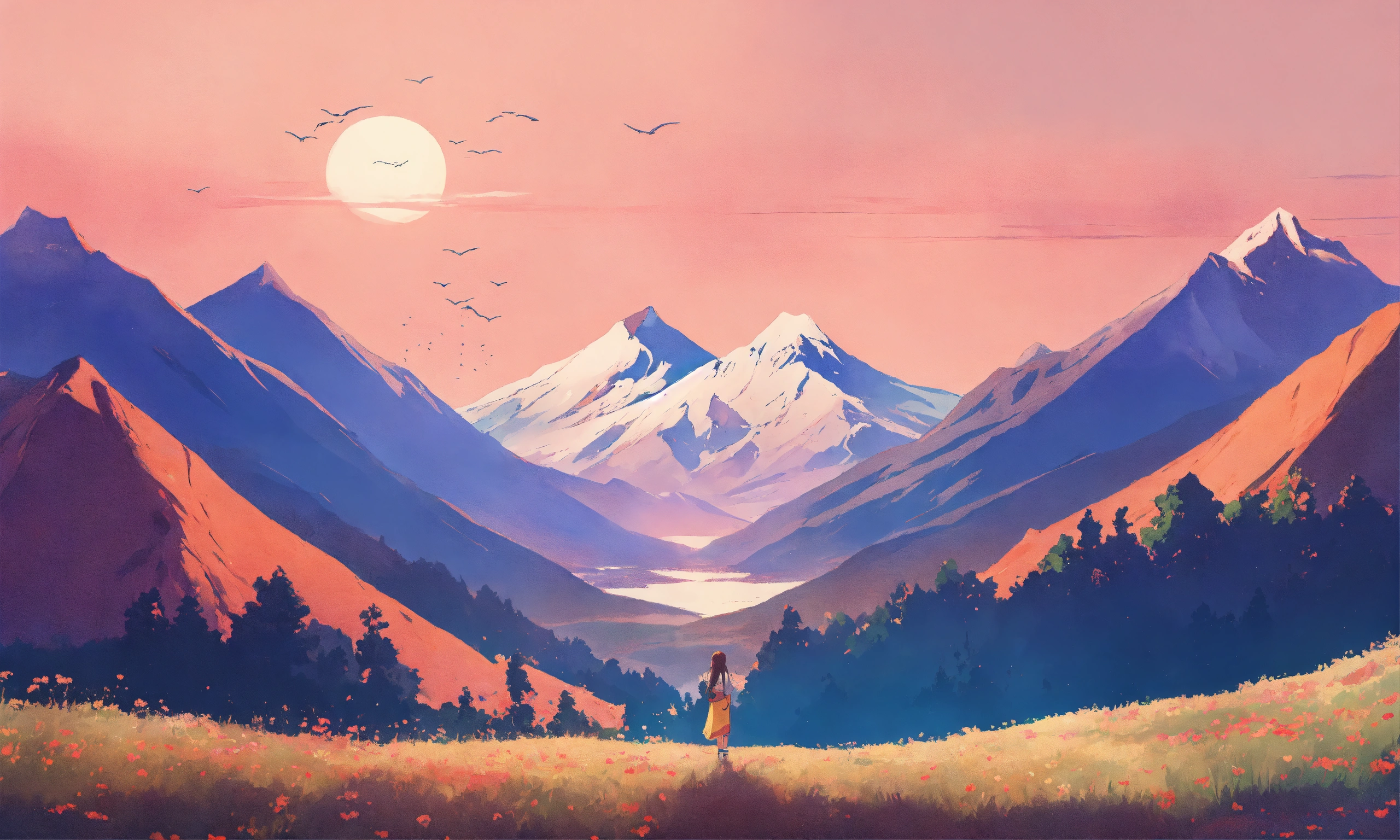 Lexica - Anime boho art Minimalist landscape mountains