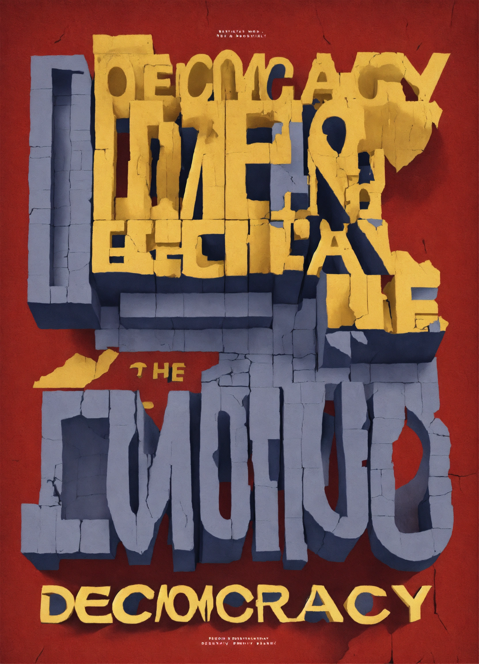 Lexica - Create the word "democracy" crumbling, typography