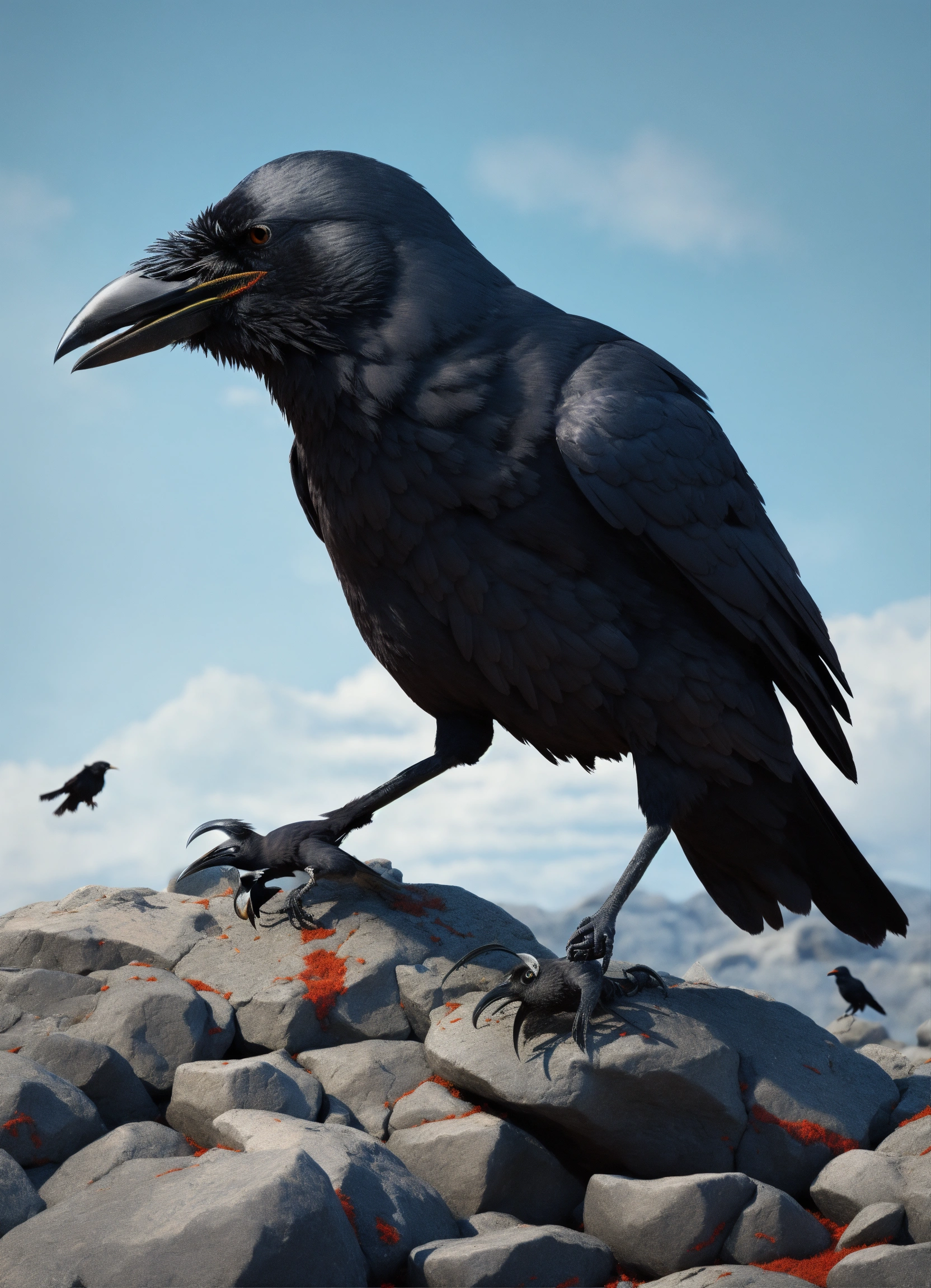 Lexica - Generate an image of the crow colliding with the rock and his ...