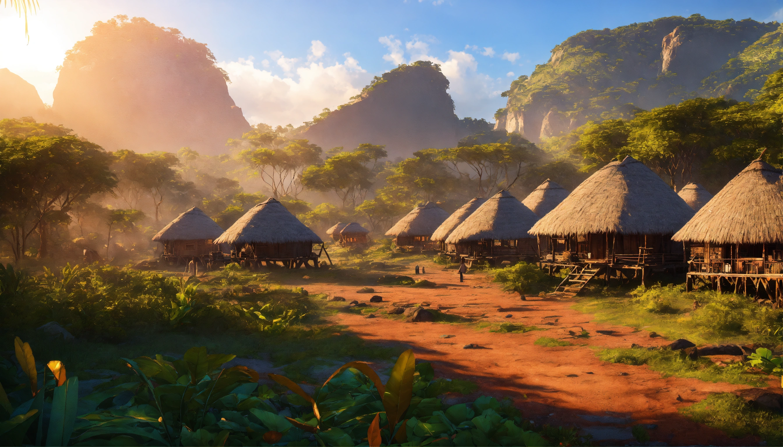 Lexica - Primitive african village, beautiful huts, fantasy, beautiful ...