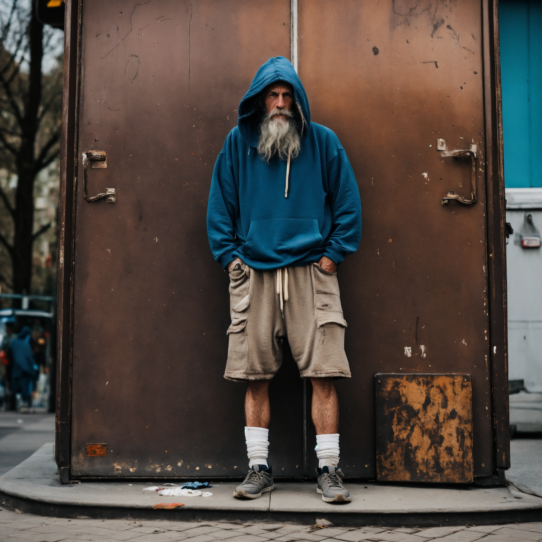 Lexica - A HUGE HOMELESS MAN WEARING DIRTY SHORTS AND A HOODIE