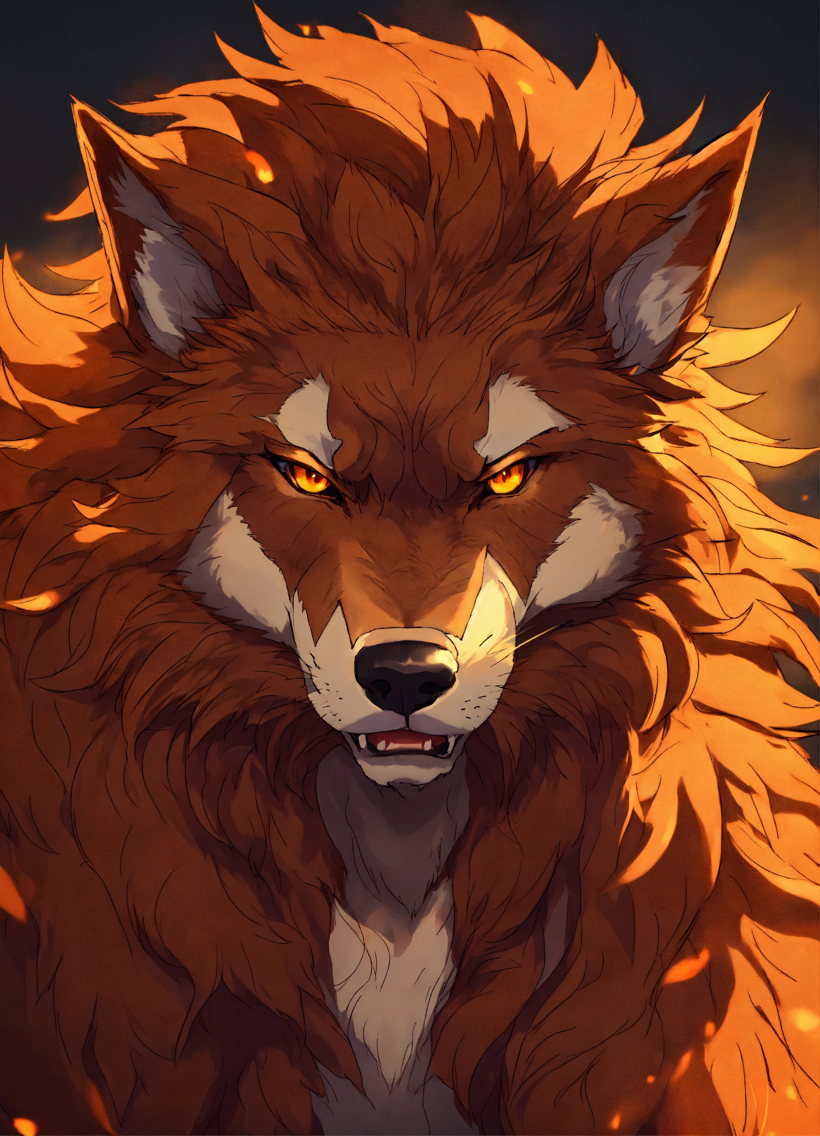 Lexica - A stunningly ferocious female werewolf, brown fur, orange eyes ...