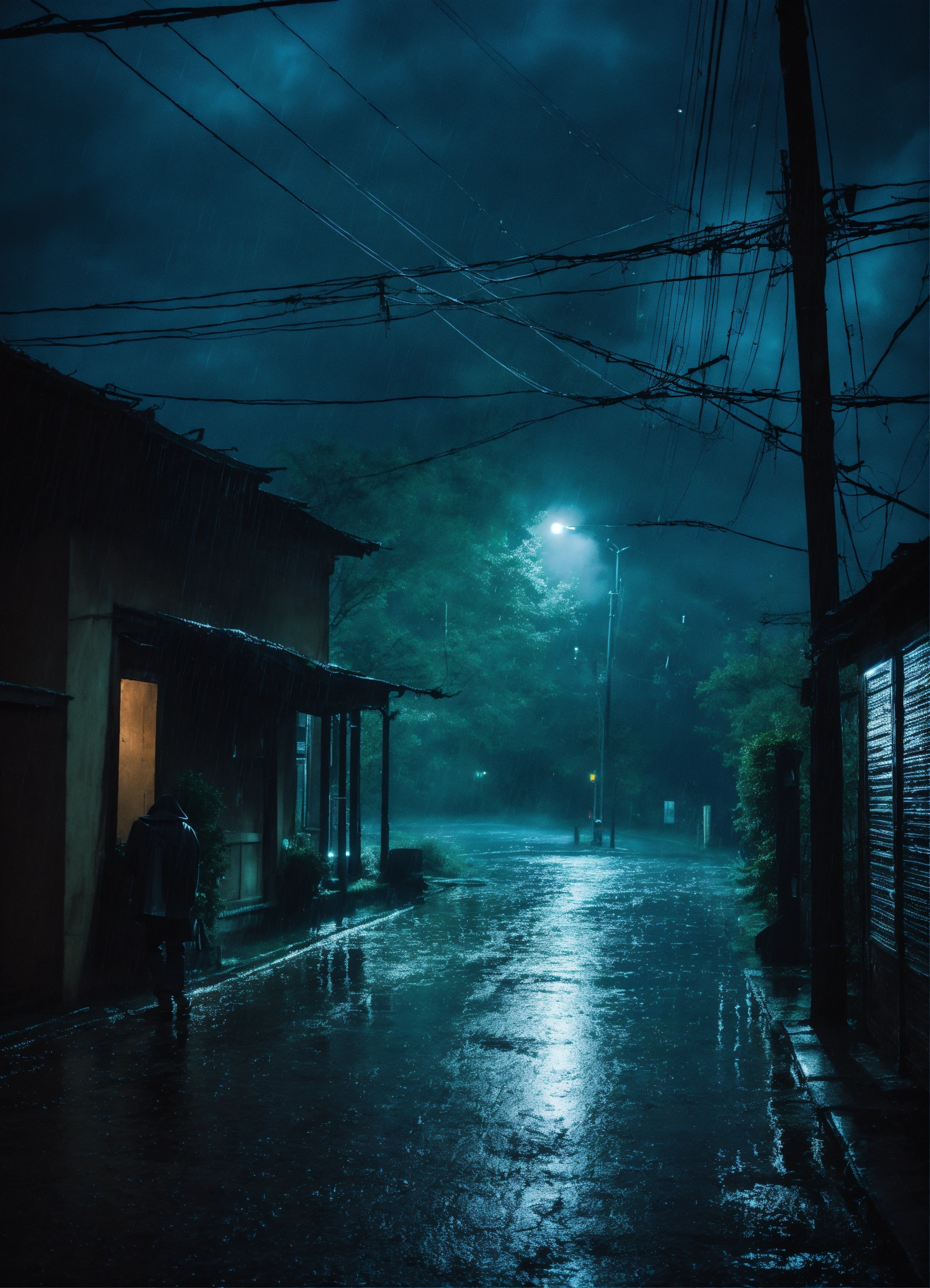 Lexica - Rain with thunder strum spooky scary dark in night