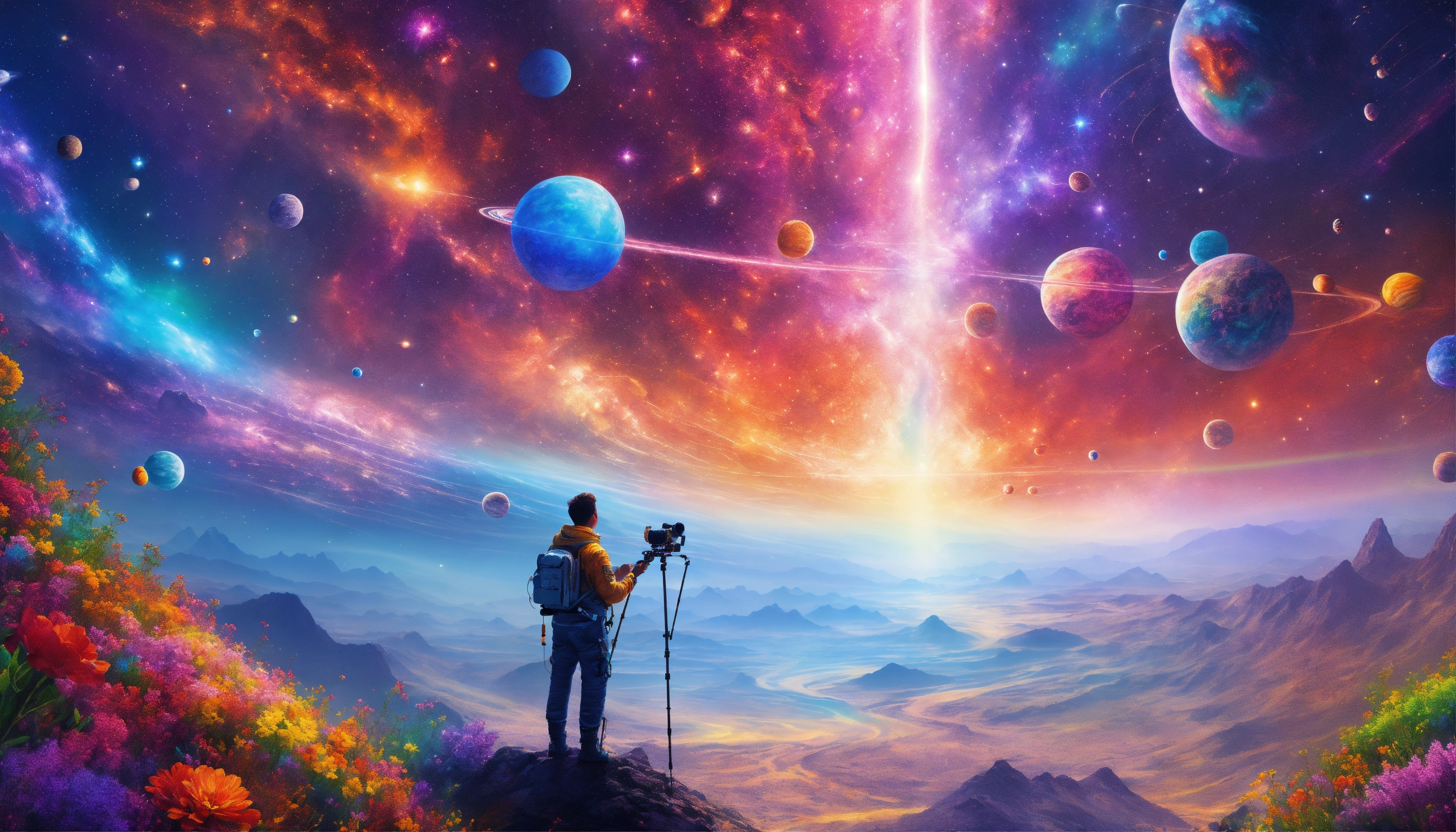 Lexica - Professional painter painting in space, meditation, cosmic ...