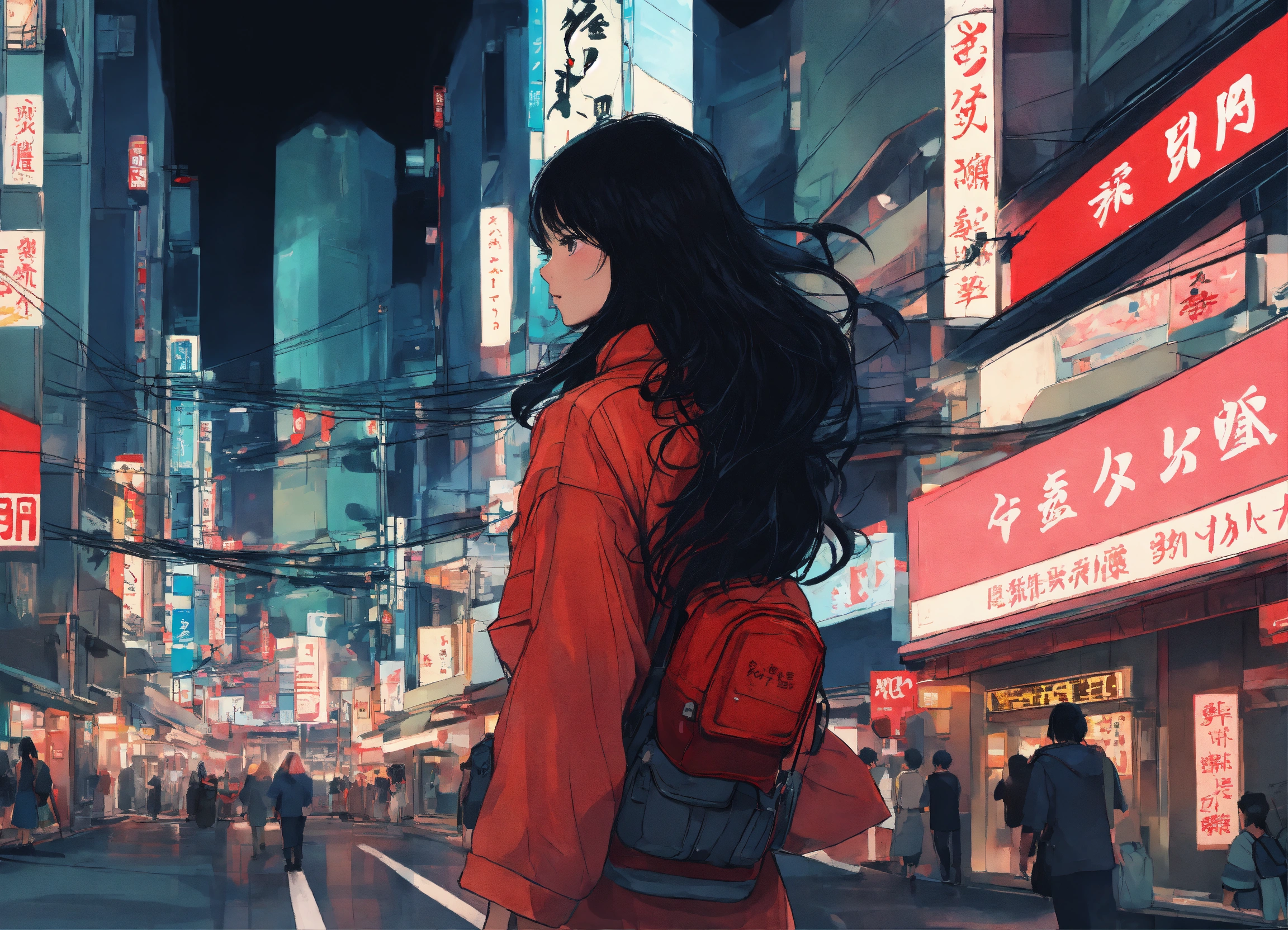 Lexica - Create an AKIRA-style illustration of a long-haired black ...