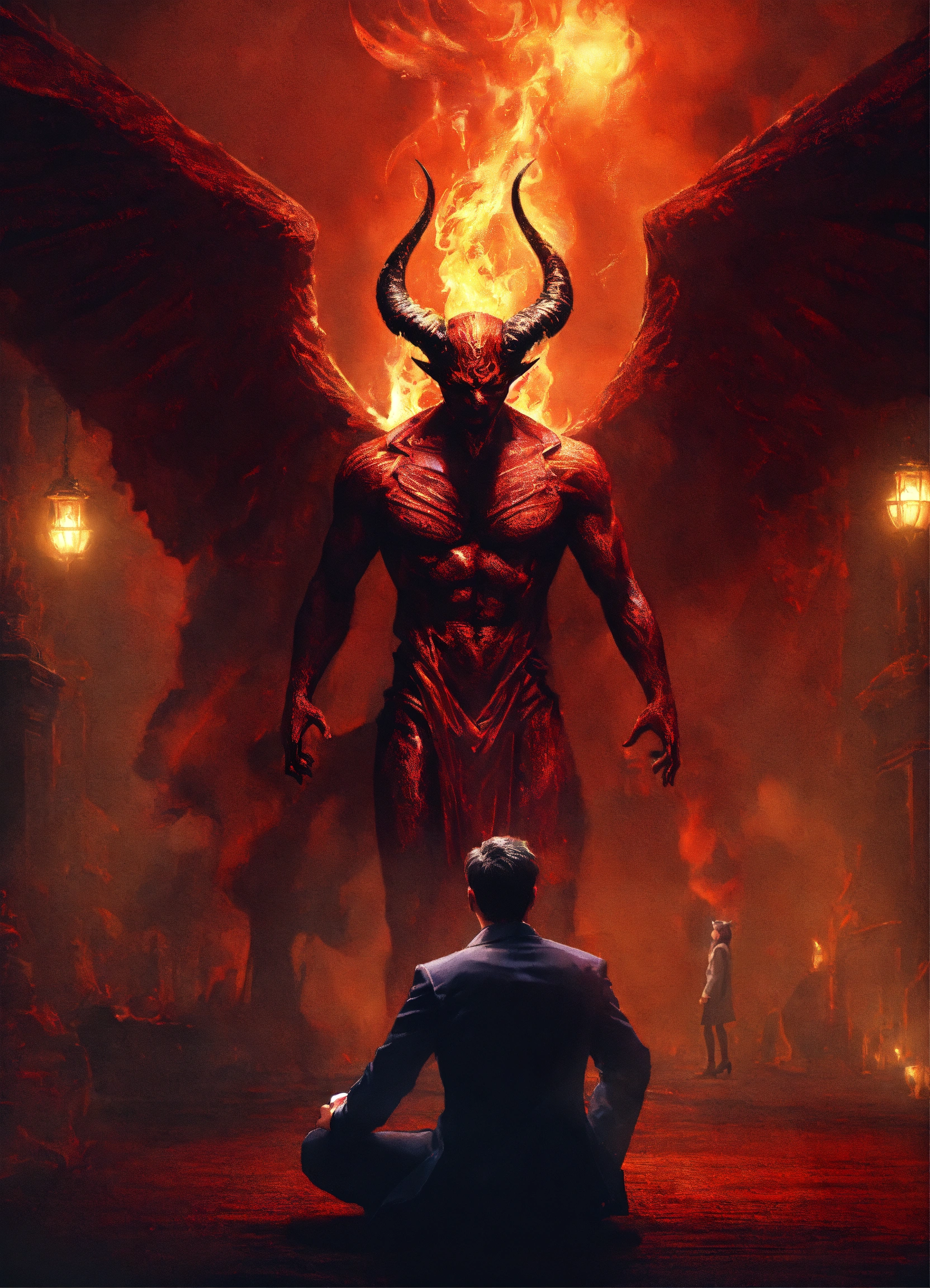 Lexica - A person making a deal with Lucifer, chilling environment ...