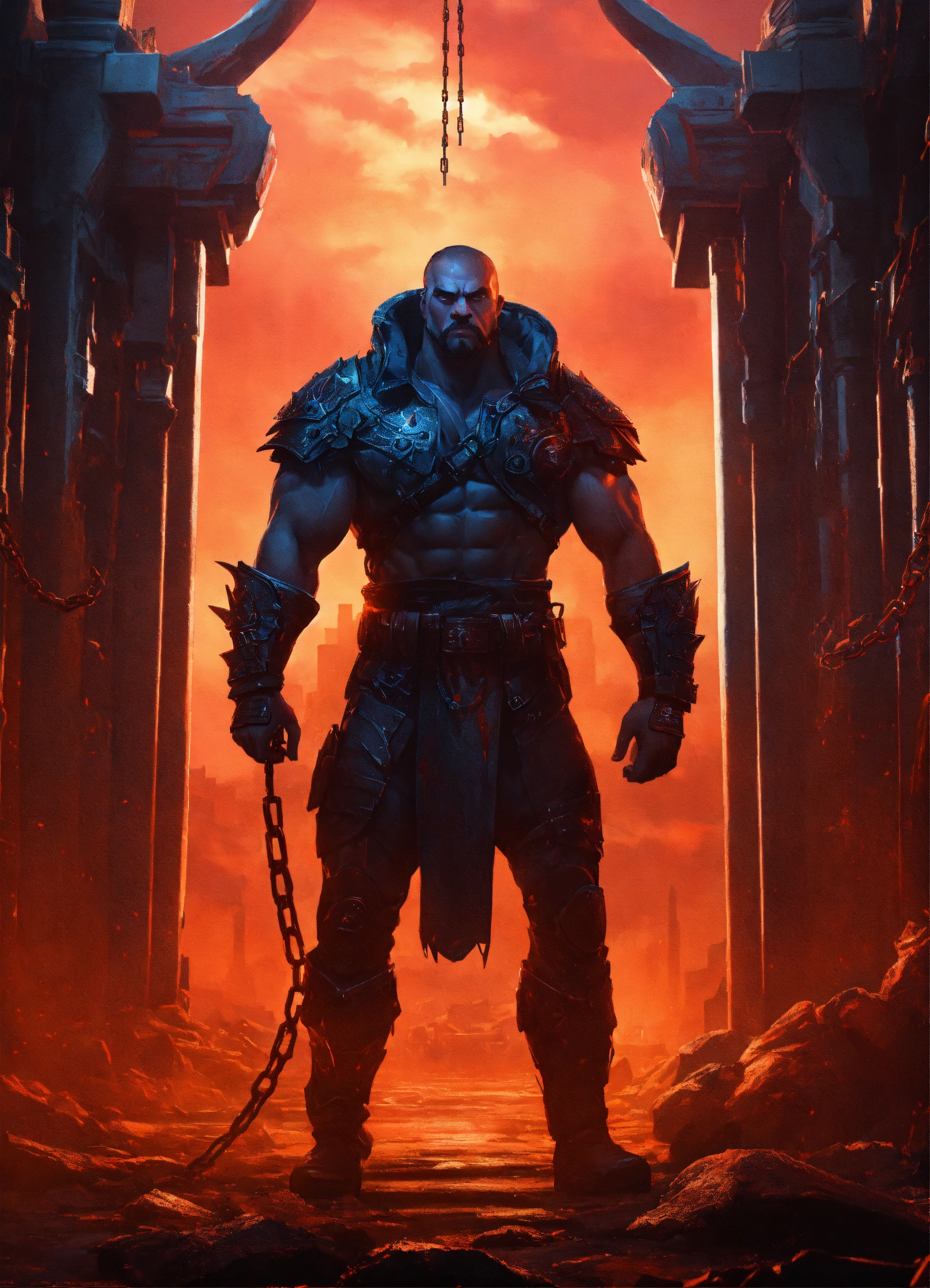 Lexica - Captives chained to pillars and a huge strong male monstrous ...