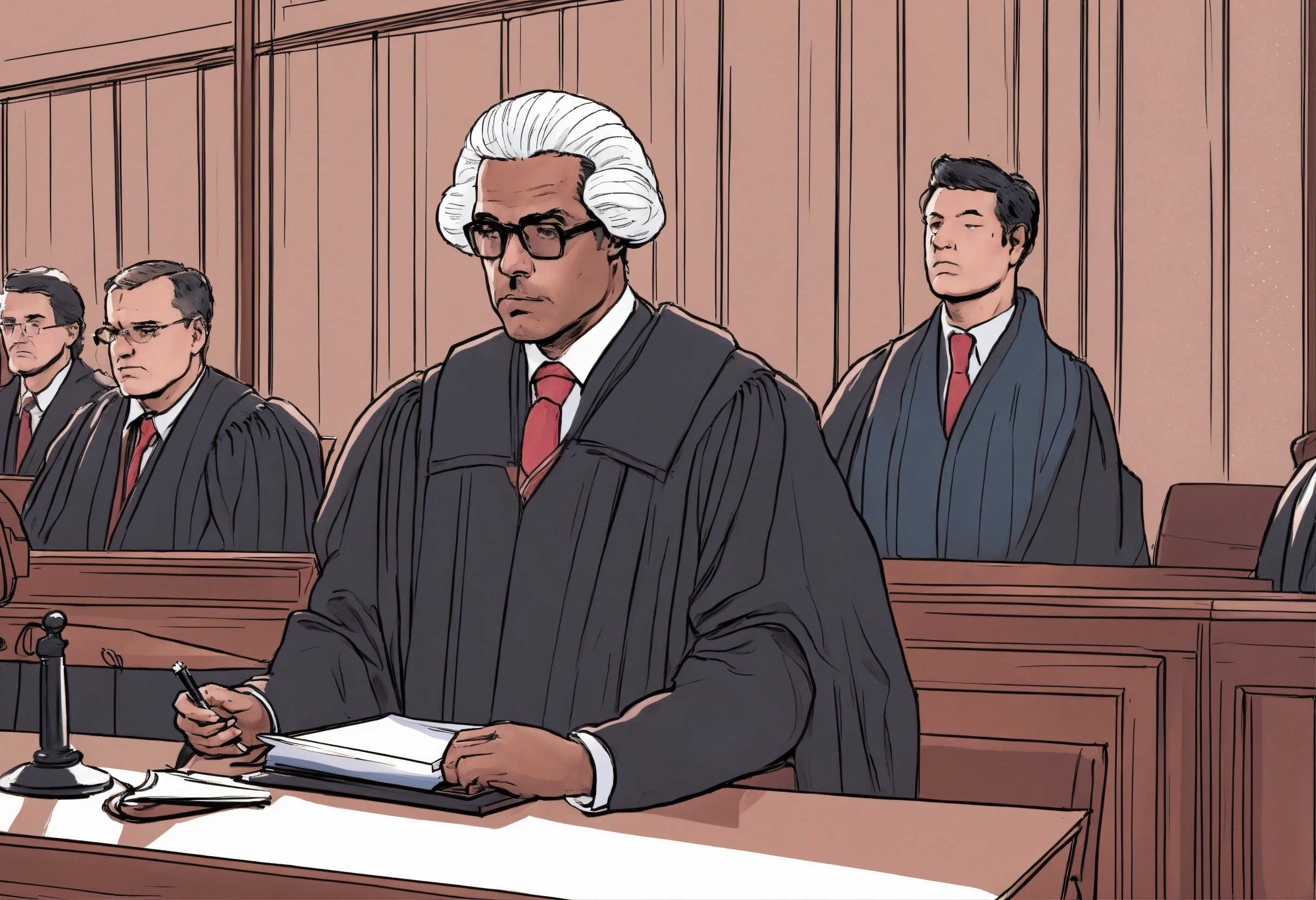 Lexica - Comic drawing of a person in court on trial, judge with a ...