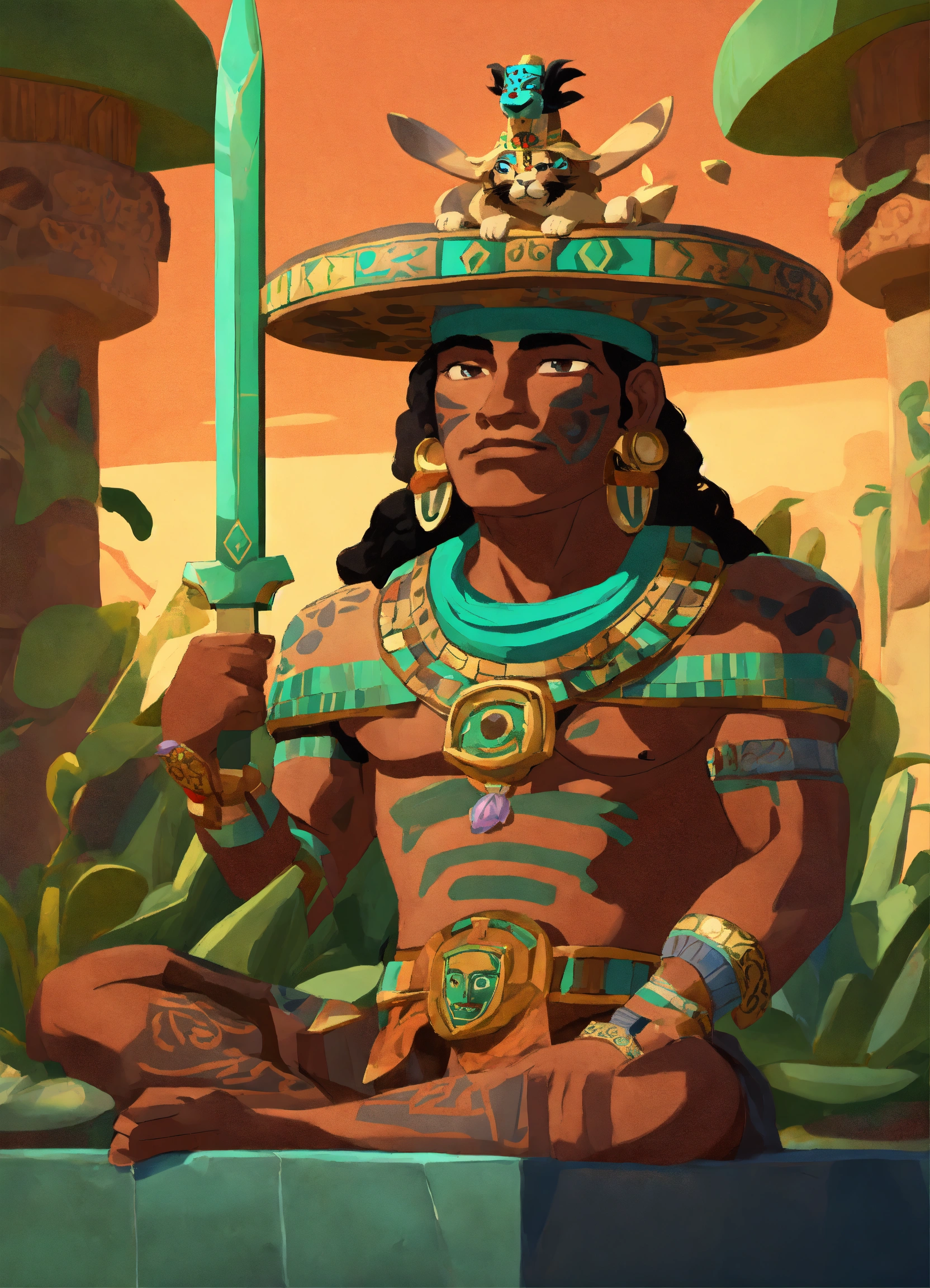 Lexica - Pixar animation of aztec high priest with leopard head hat on ...