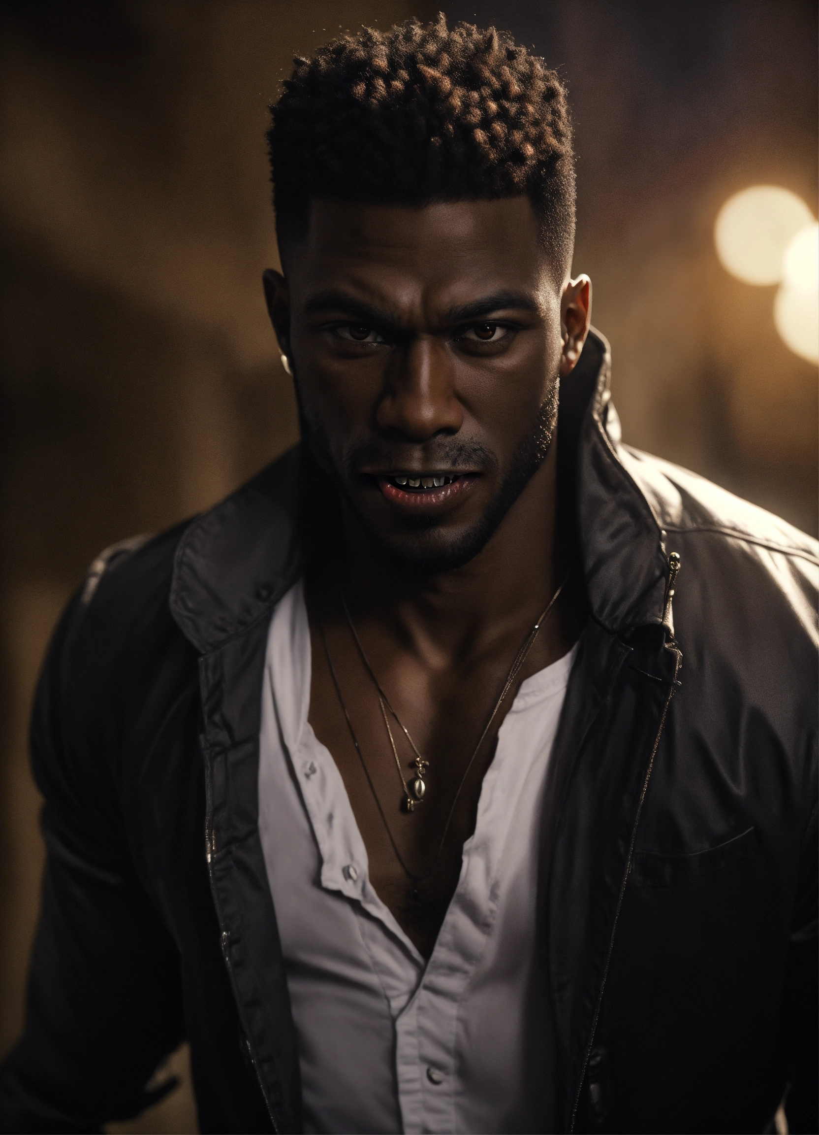 Lexica - Handsome, Black man, werewolf eyes, sharp teeth, ultra realistic