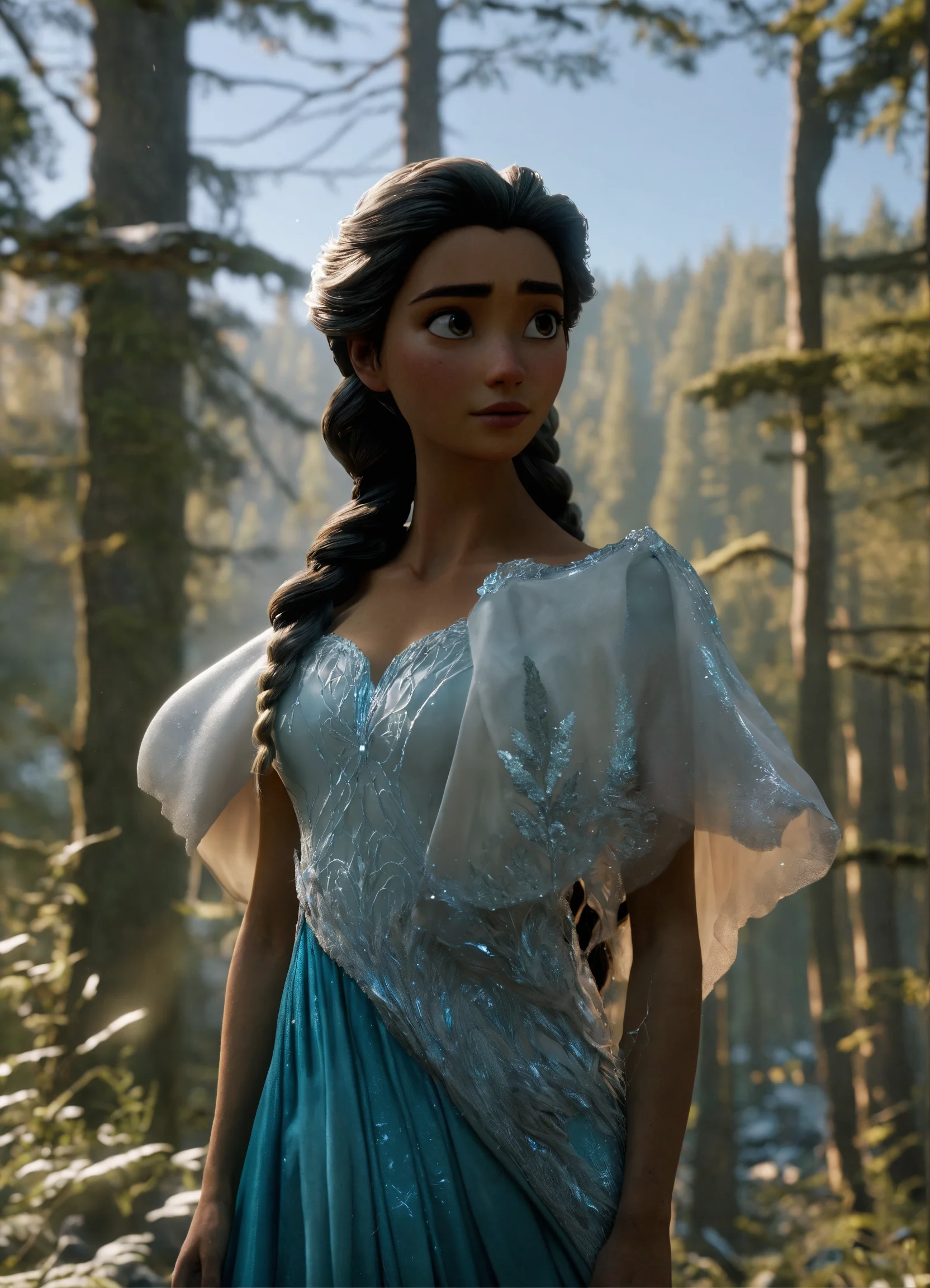 Lexica - Stunning Elsa in the forest, 8k photo, in action, cinematic