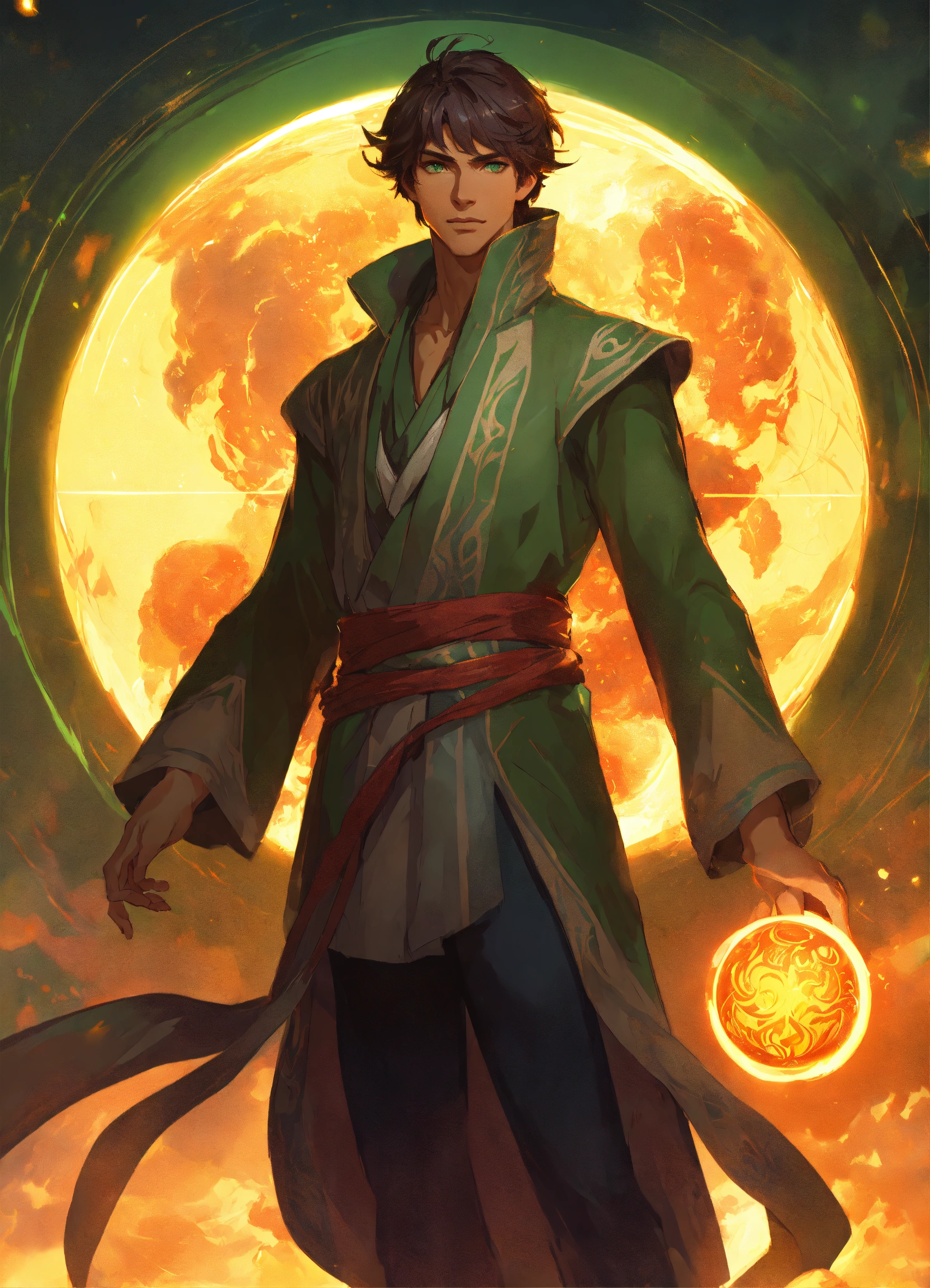 Lexica - Handsome, human, imperial male sorcerer with glowing fire orb ...