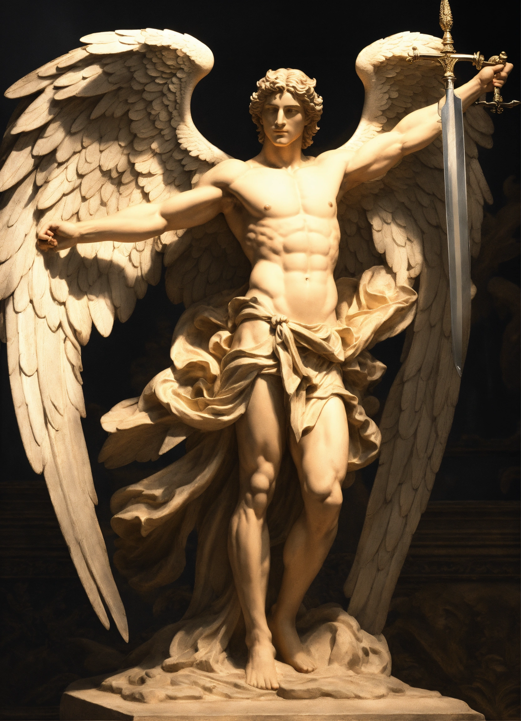 Lexica - A man angel with wings and a sword in right hand and raising ...