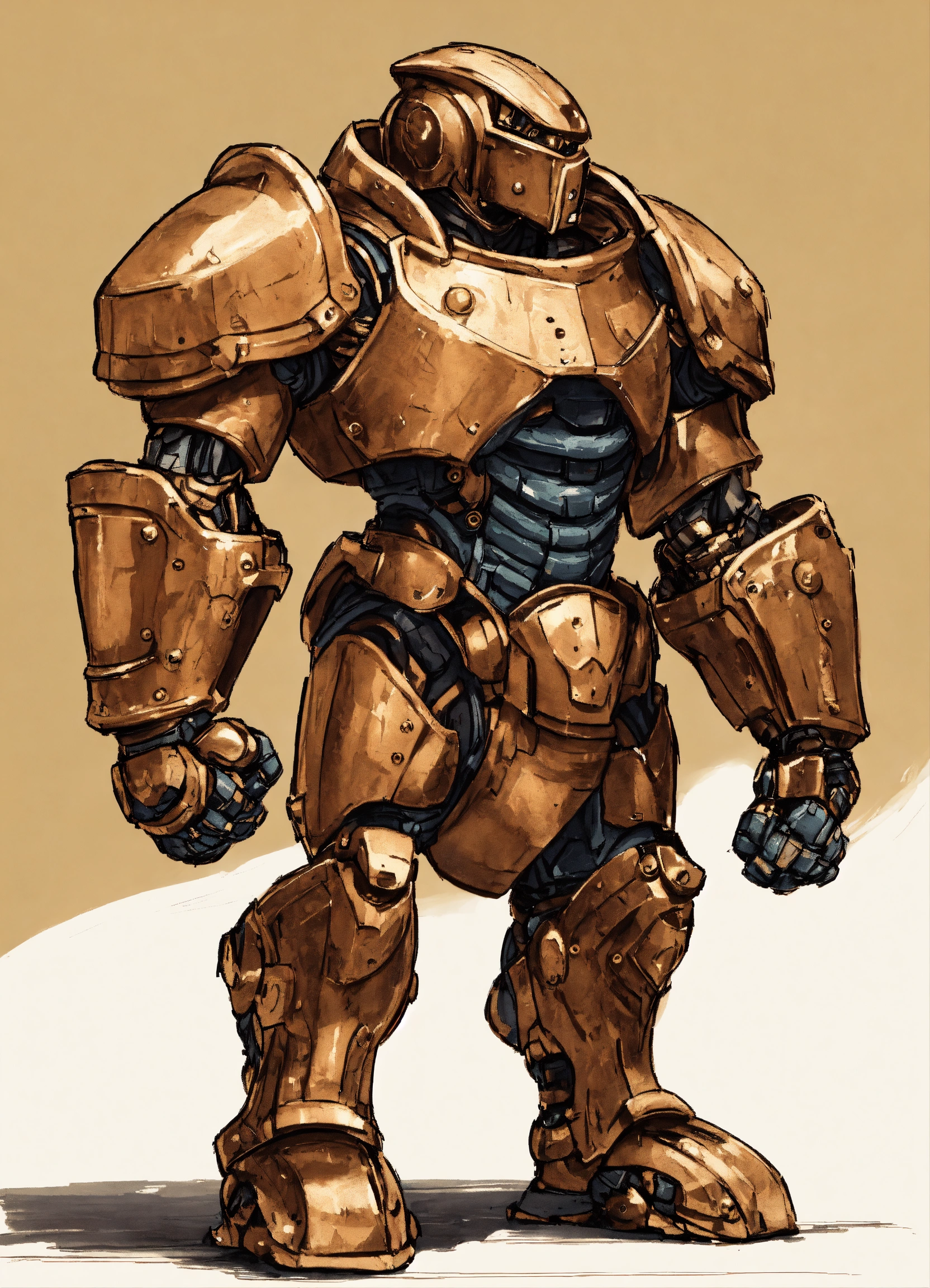 Lexica - Drawing of ancient bronze warforged robot holding fists in a ...