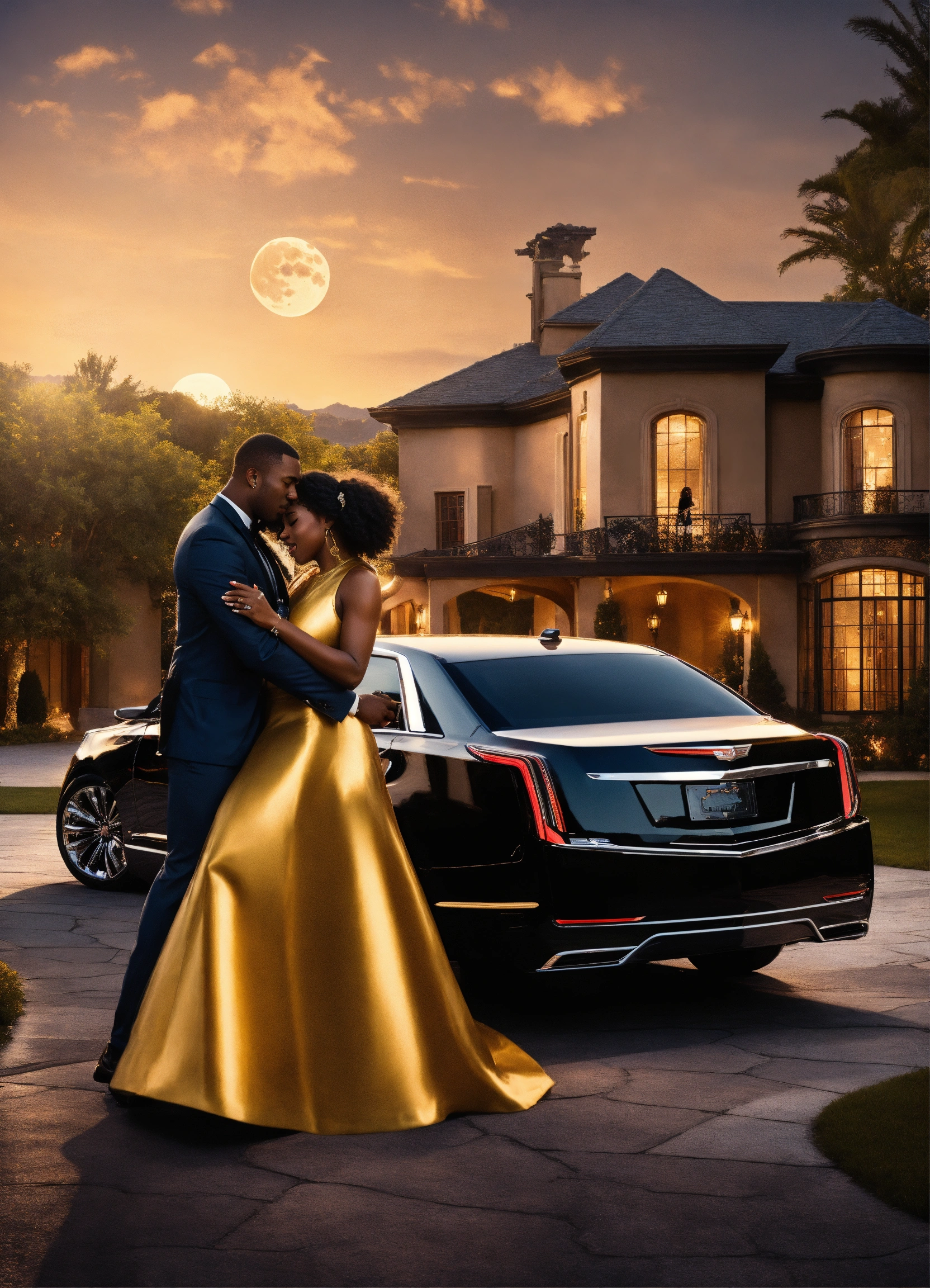 Lexica - Black man and black women dancing with mansion landscape and ...