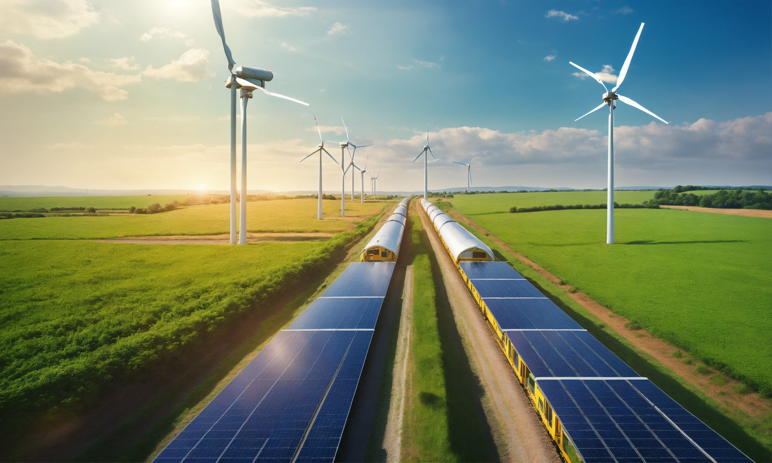 Lexica - Landscape with green landscape, blue sky, some wind turbine ...