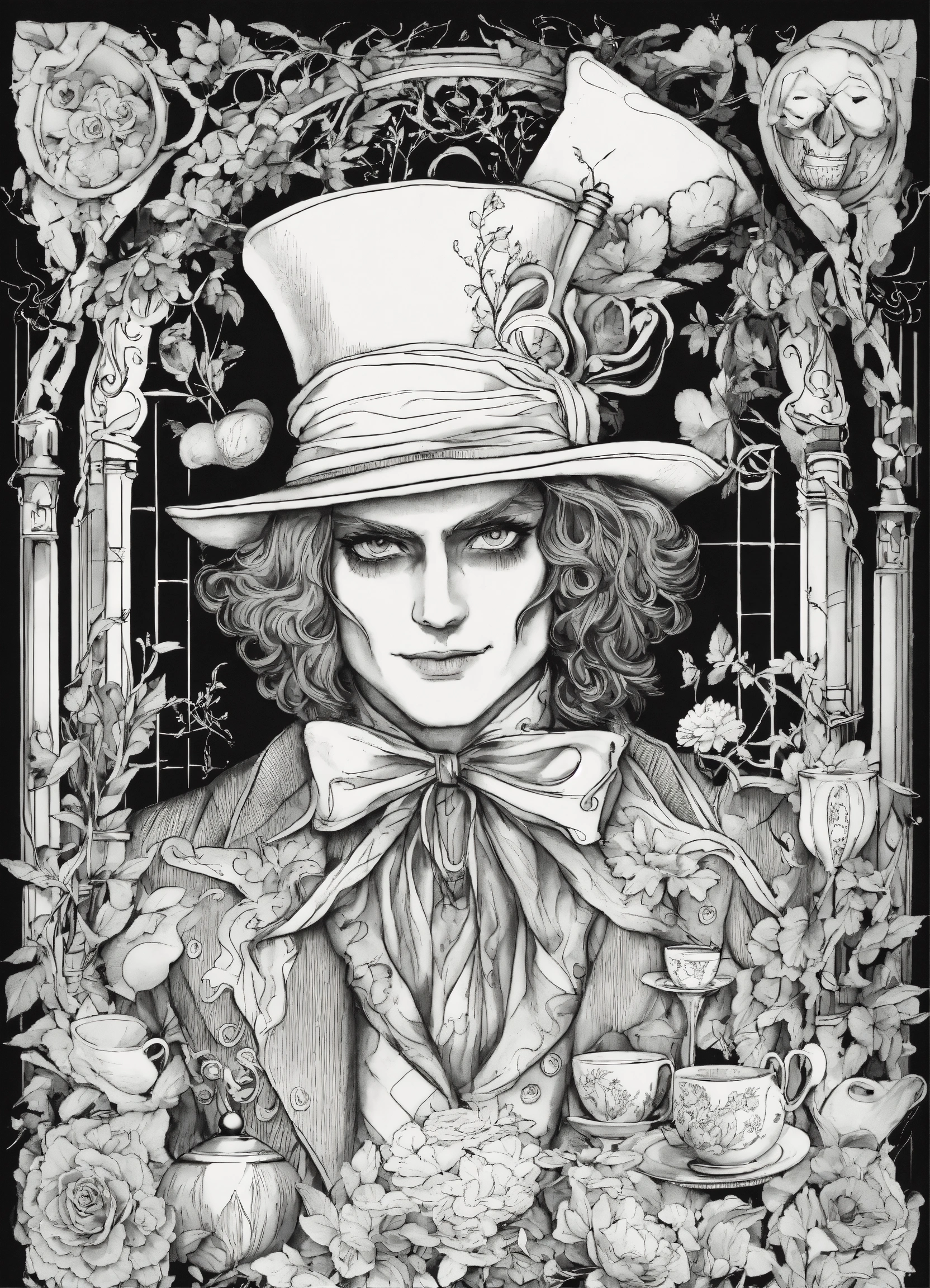 Lexica - BLACK AND WHITE ADULT COLORING BOOK, HAUNTED WONDERLAND ...