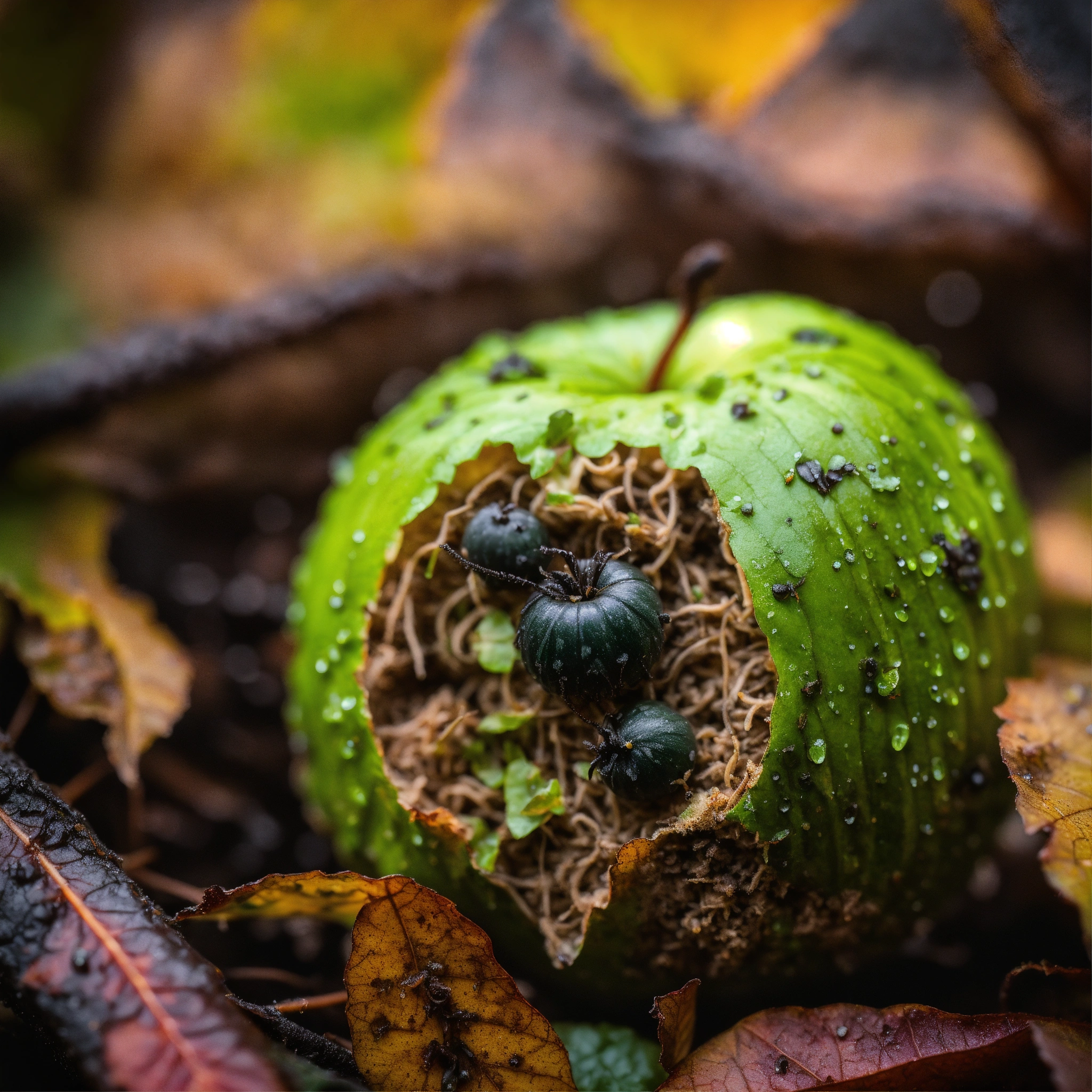 Lexica - Dark creepy ugly rainy Autumn macro photography close-up of a ...