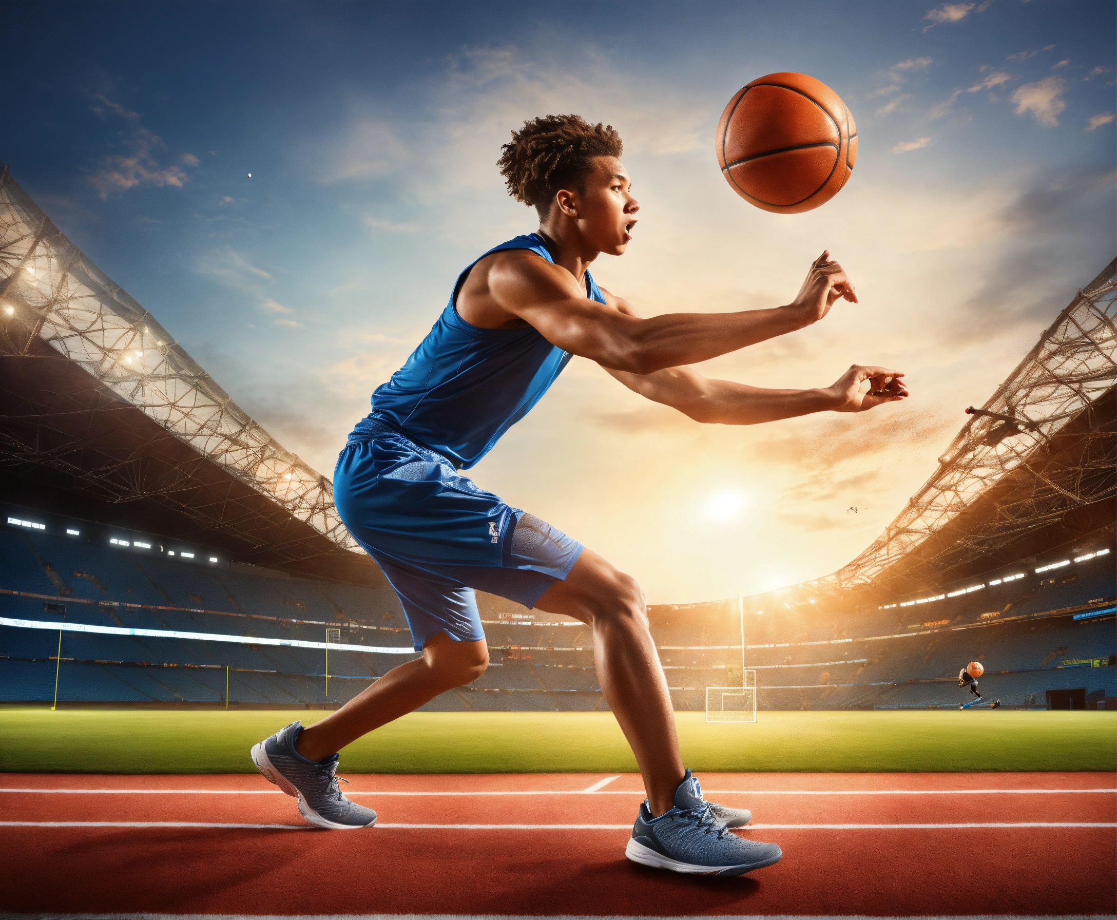 Lexica - Generate an image of a multi-sport athlete in the midst of ...
