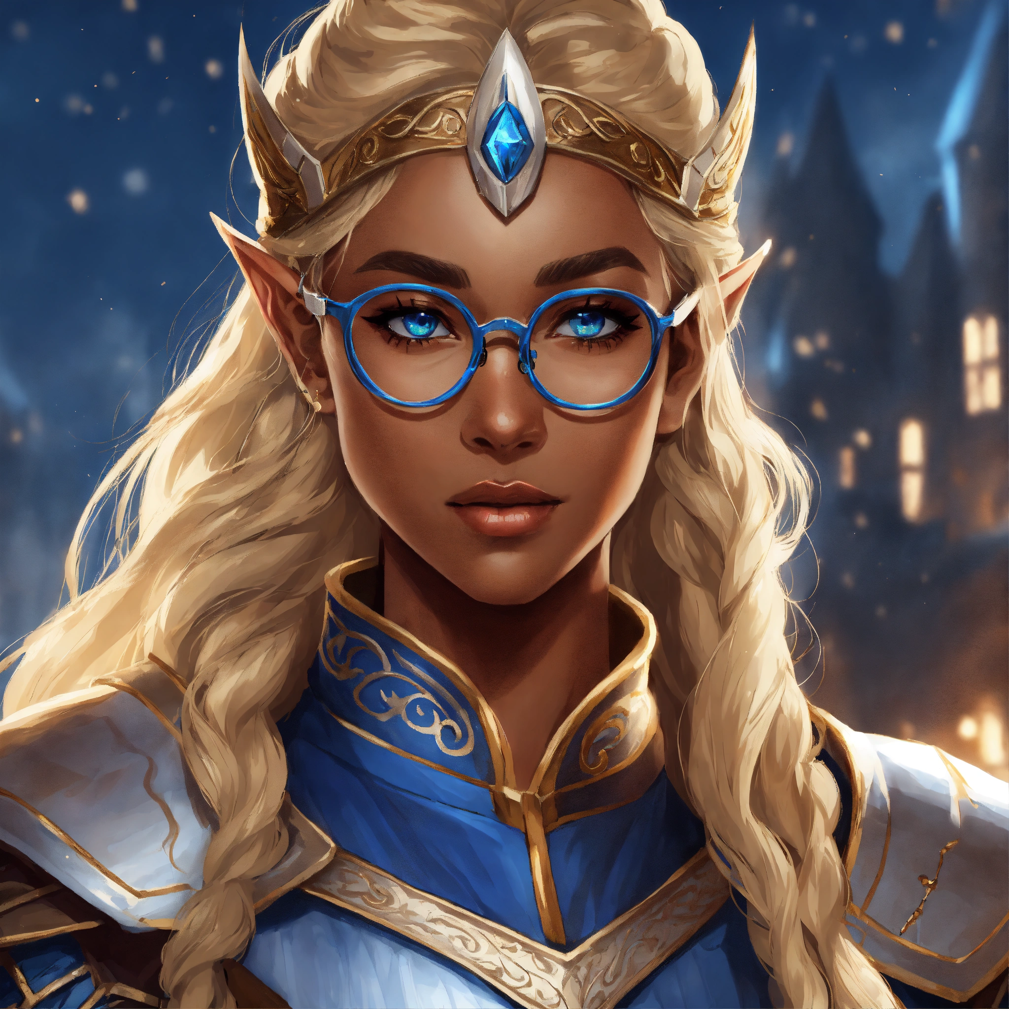 Lexica - A very brown skinned half elf woman, wearing glasses with deep ...