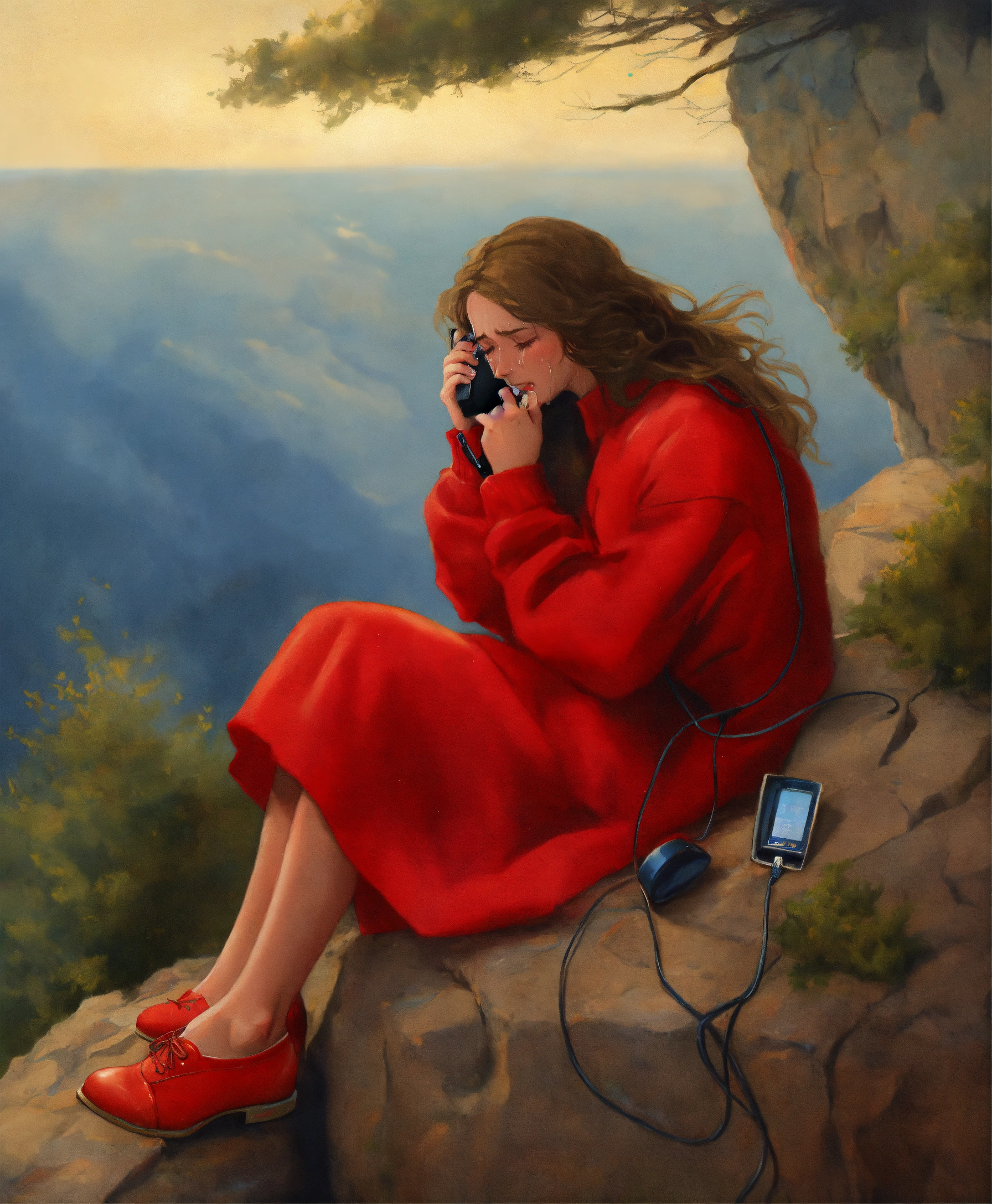 Lexica - A broken heart personified calling on the phone from a cliff ...