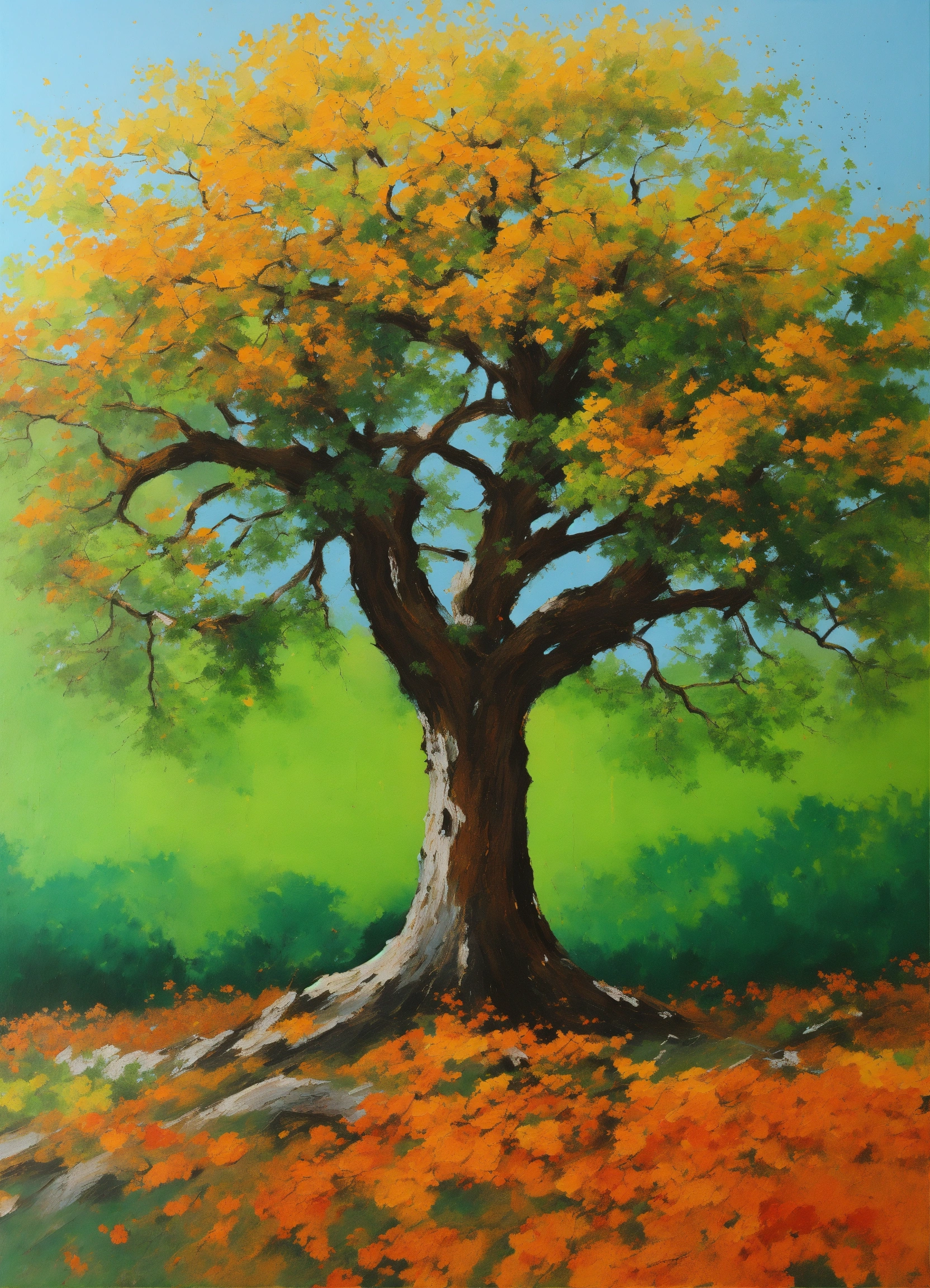Lexica - Draw an old tree painting, mixing acrylics, palette knife and brush