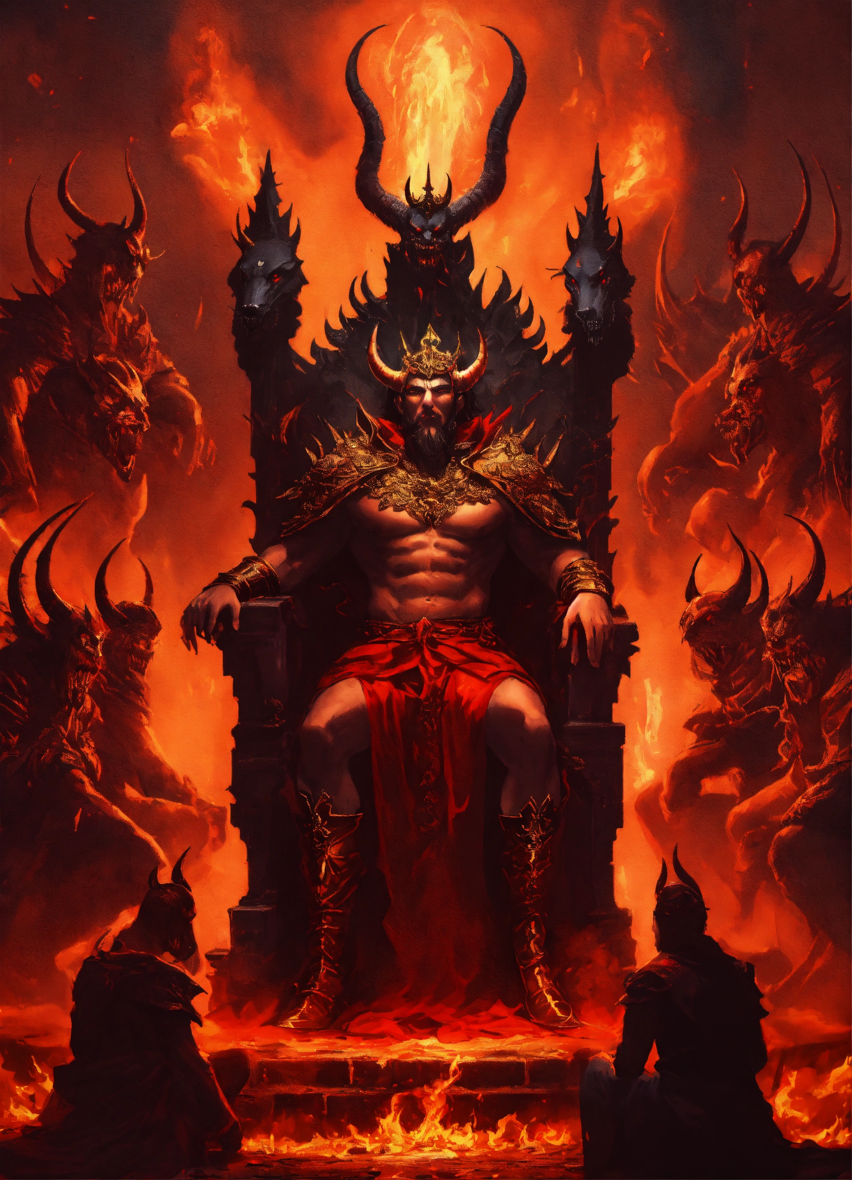 Lexica - Demon king sitting on a throne in hell, surrounded by 7 demon ...