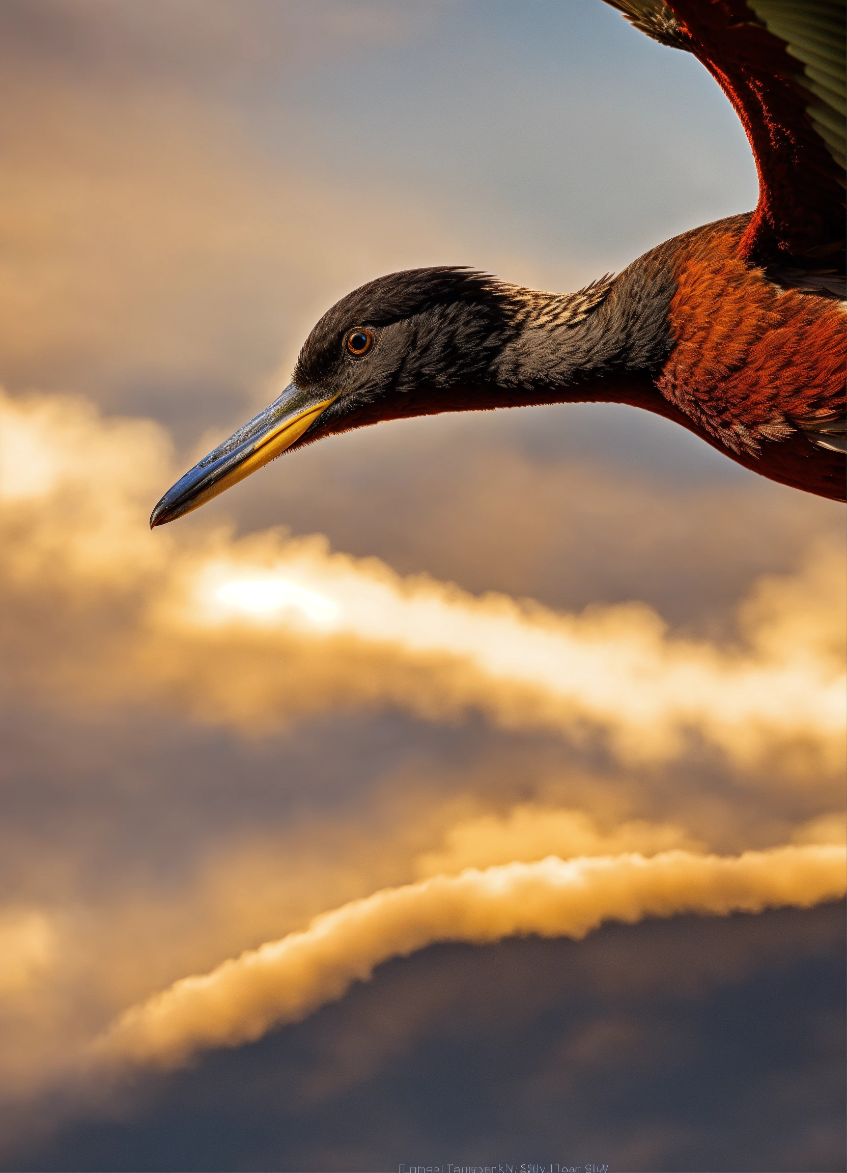 Lexica - Underside closeup of saddleback nz bird flying photo ...