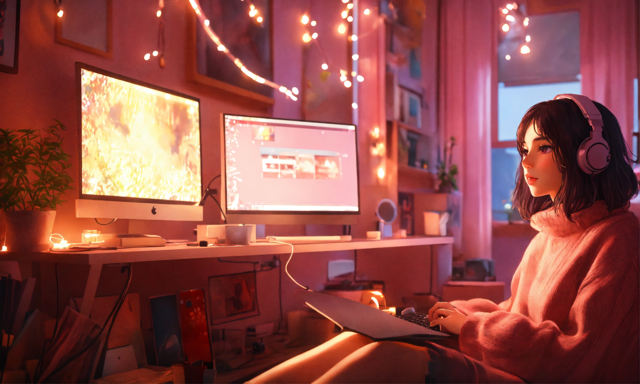 Lexica - Cute lofi girl wearing oversized comfy sweater in front of her ...