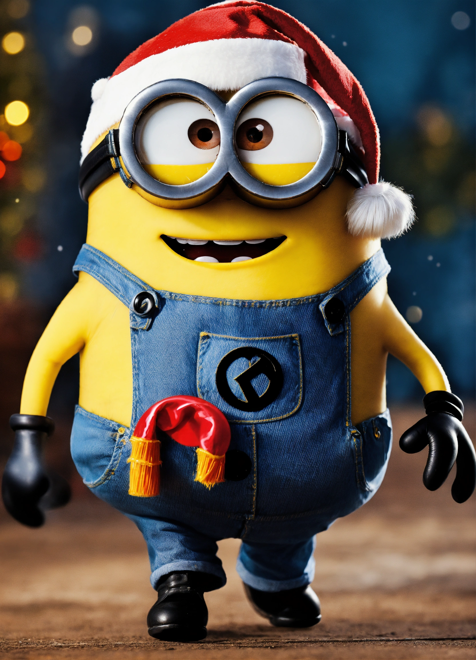 Lexica - A minion wearing a santa hat is jumping, in the style of dark ...