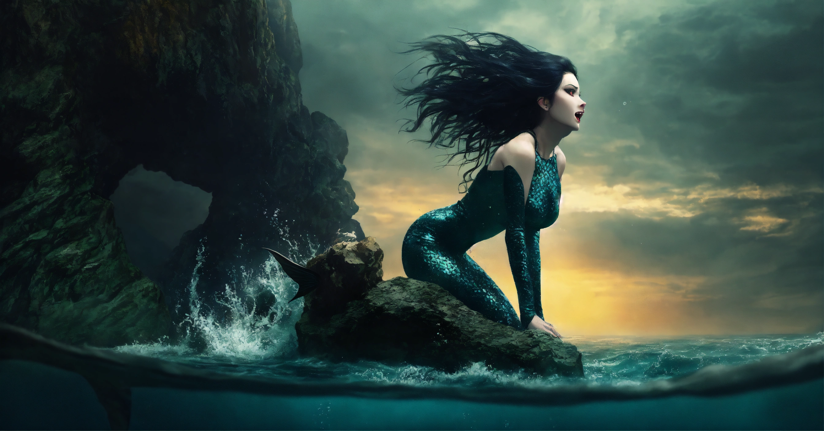 Lexica - Create a 4k detailed stereoscopic photo of an evil mermaid ...