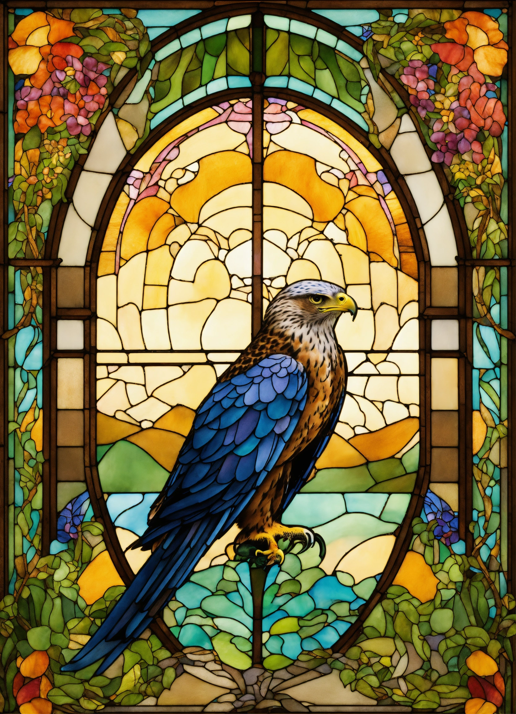 Lexica - A vitral window, art noveau style, with colorful nature ...
