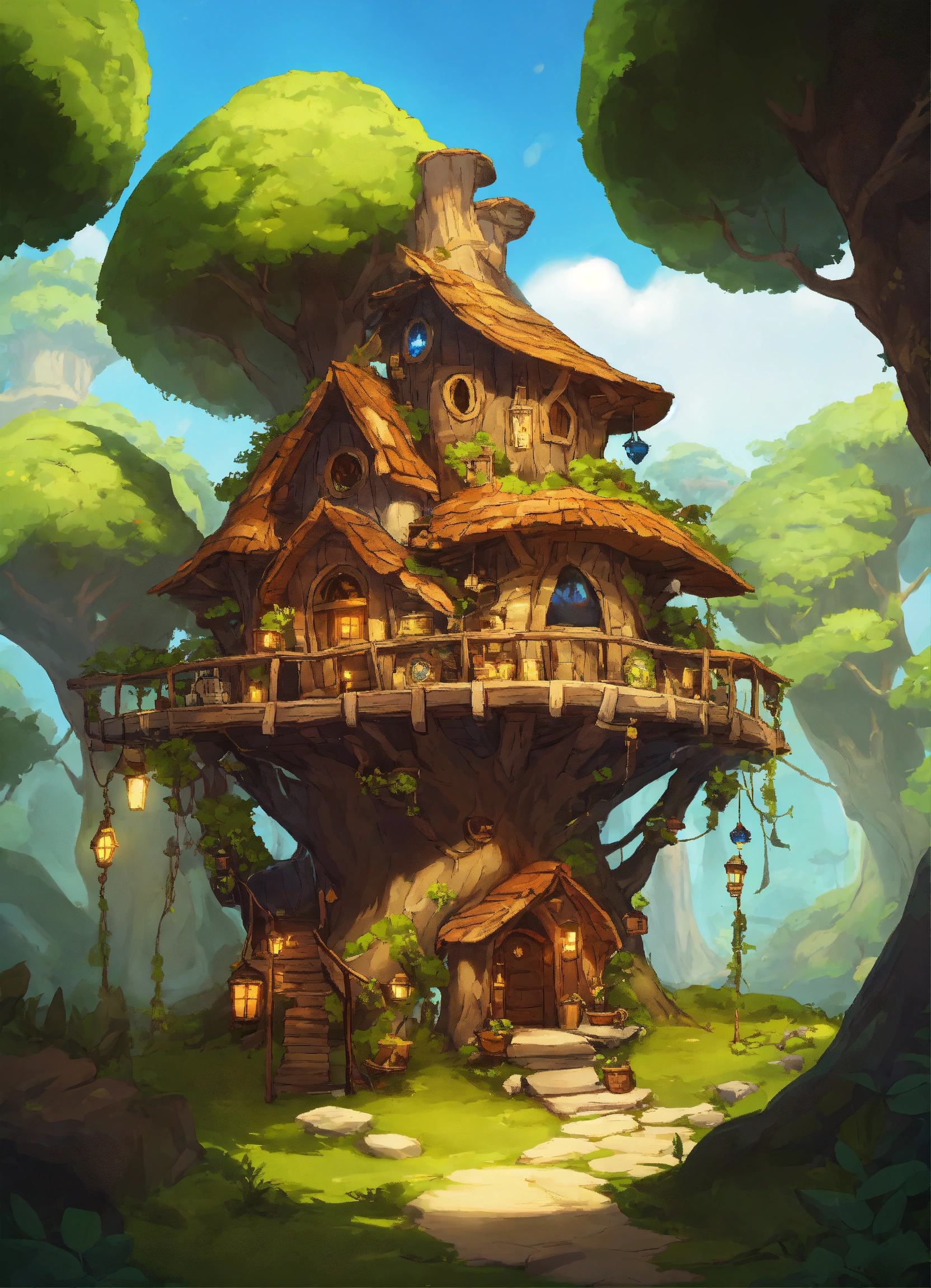 Lexica - MMO game with online players. treehouse. Ori. Ewok village with lots of magical rooms ...