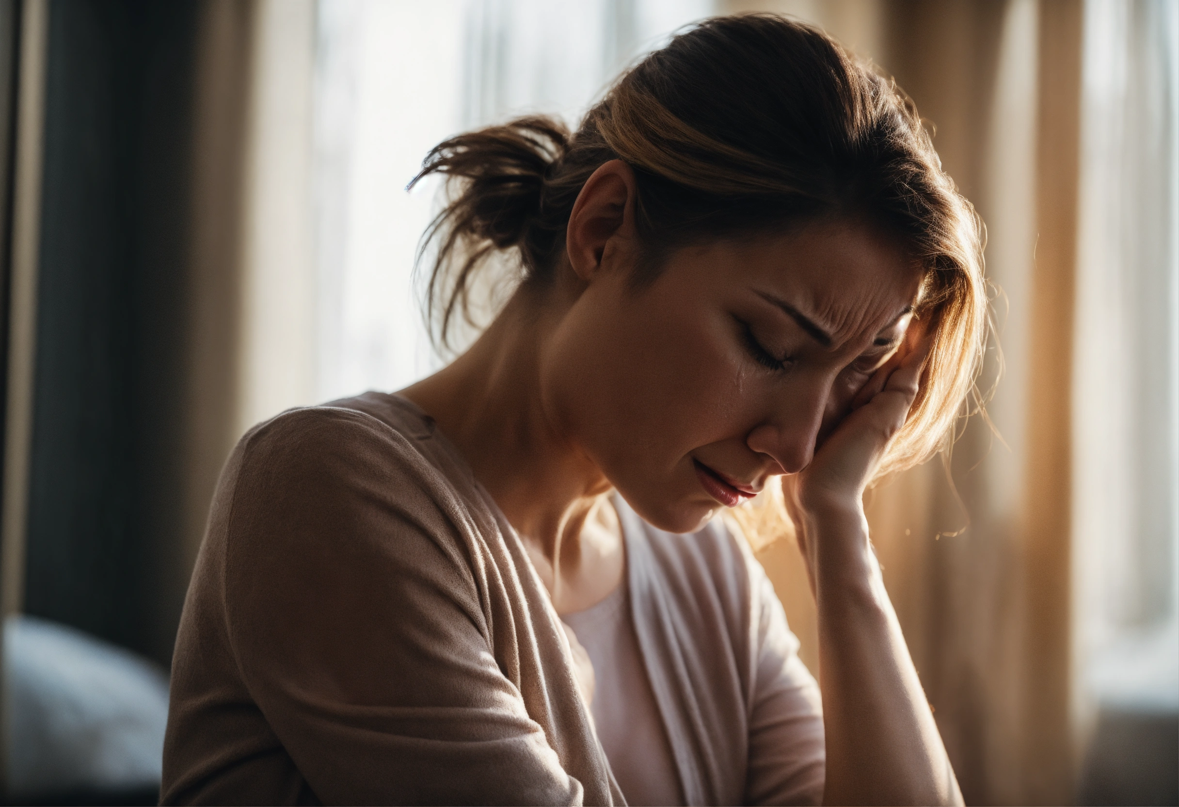 Lexica - Infidelity on Divorce, sobbing woman, head in hands, crying