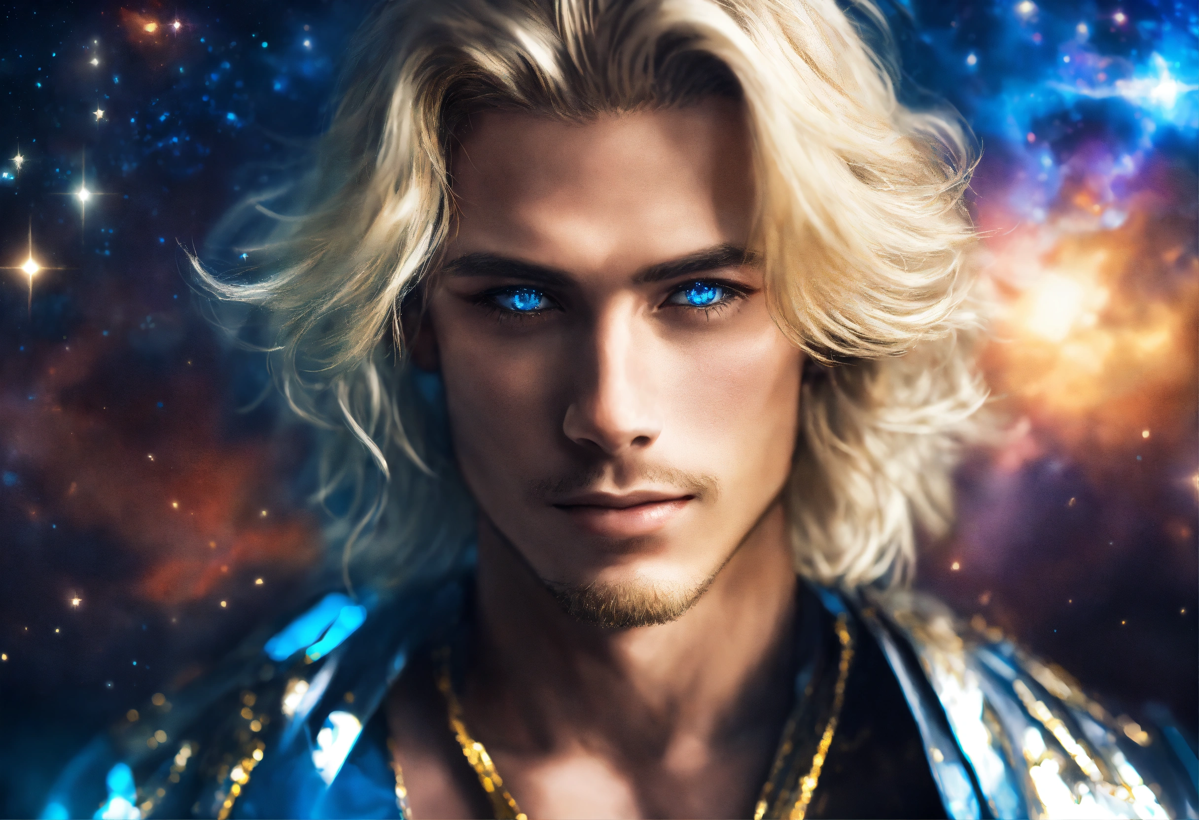 Lexica - Big portrait cosmic Male, Blond, blue eyes, in a galactic ...