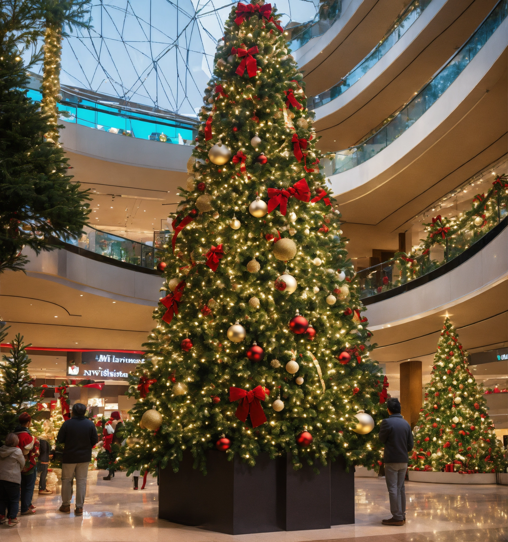 Lexica - Shopping mall luxury corner selling christmas trees, display 4 ...