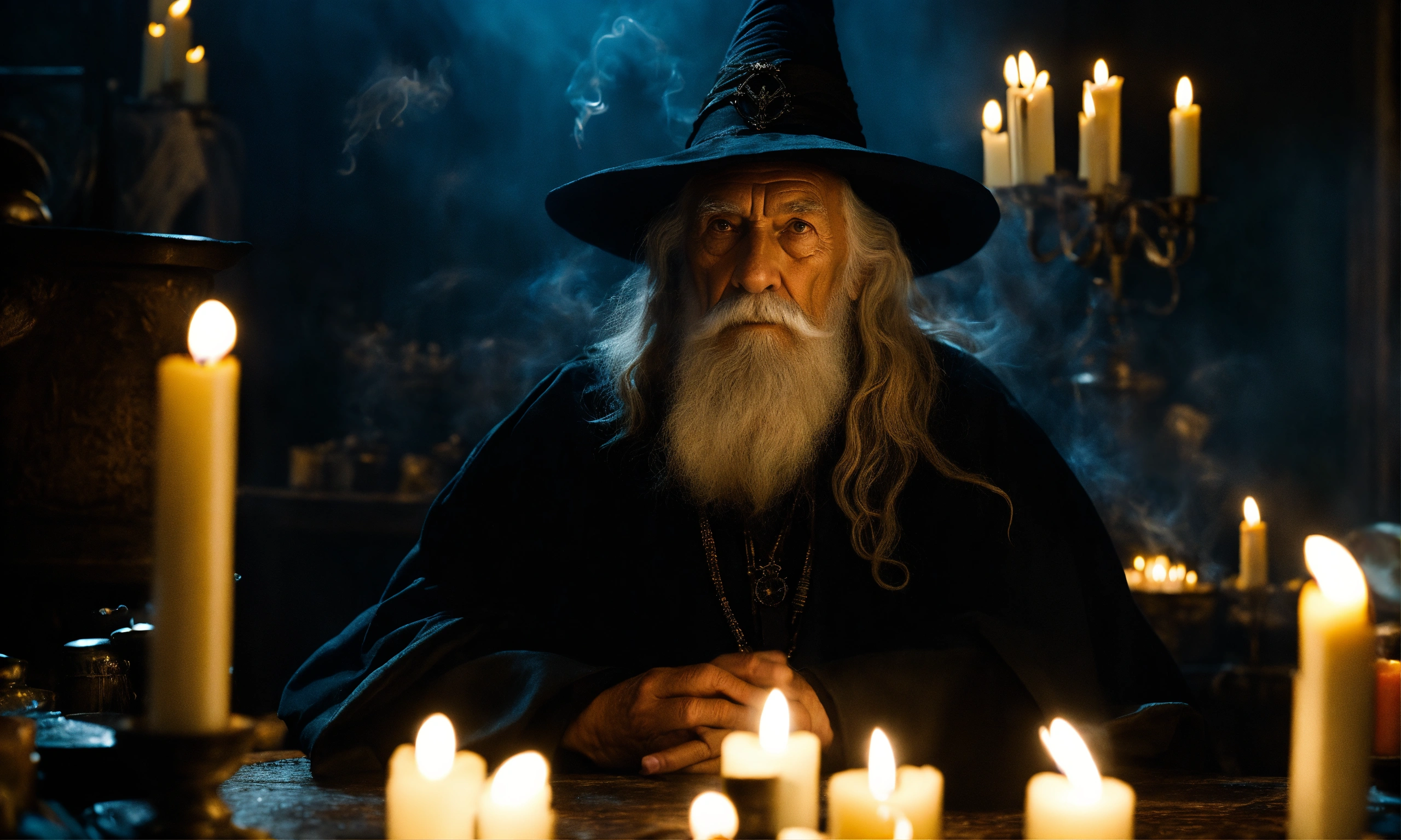 Lexica - Portrait of an old wizard, warlock man, looking directly into ...