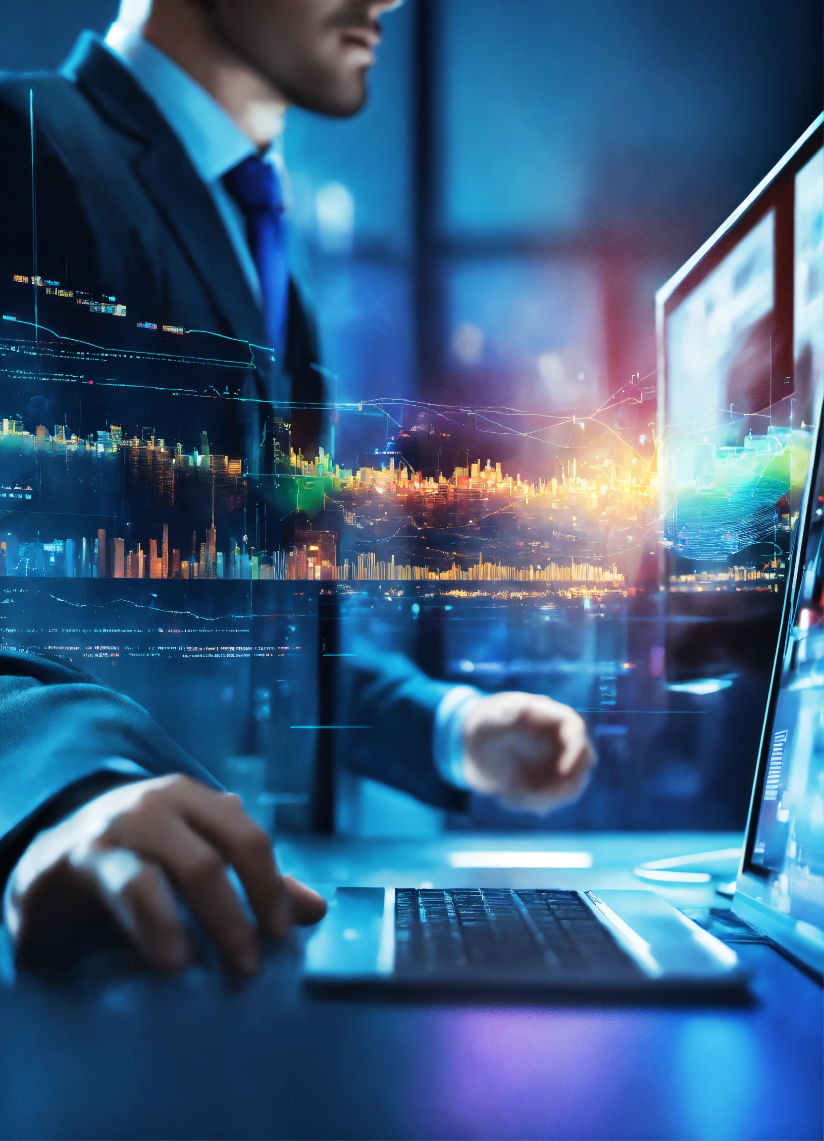 Lexica - A vibrant image depicts a businessman, defocus, standing ...