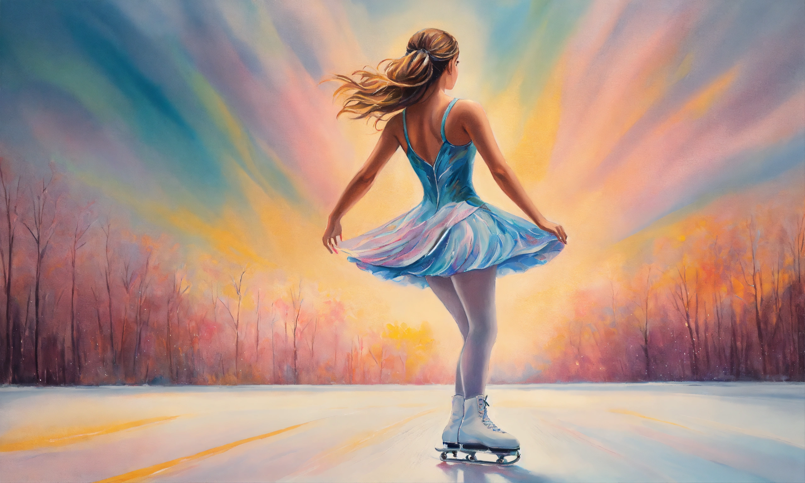 Lexica - Full body acrylic painting of a young female figure skater ...