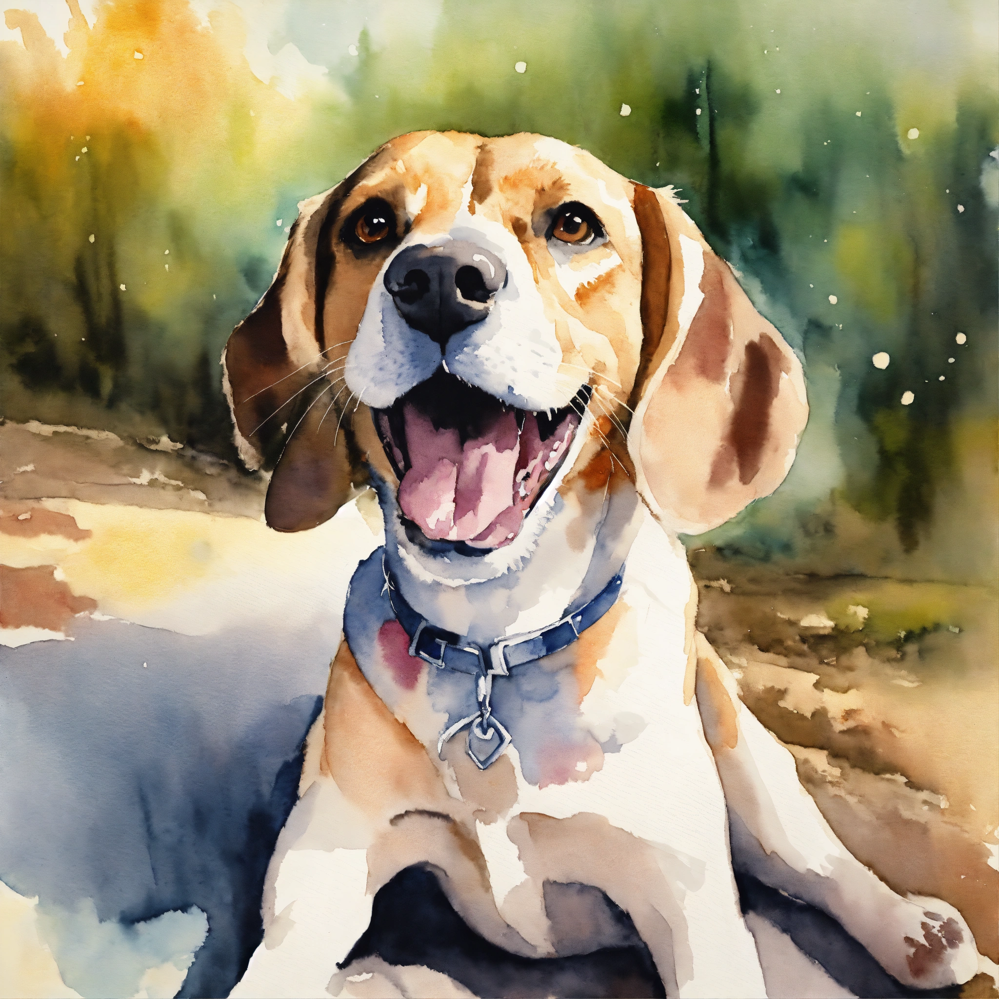 Lexica - Watercolor rendition of a happy beagle, light colors