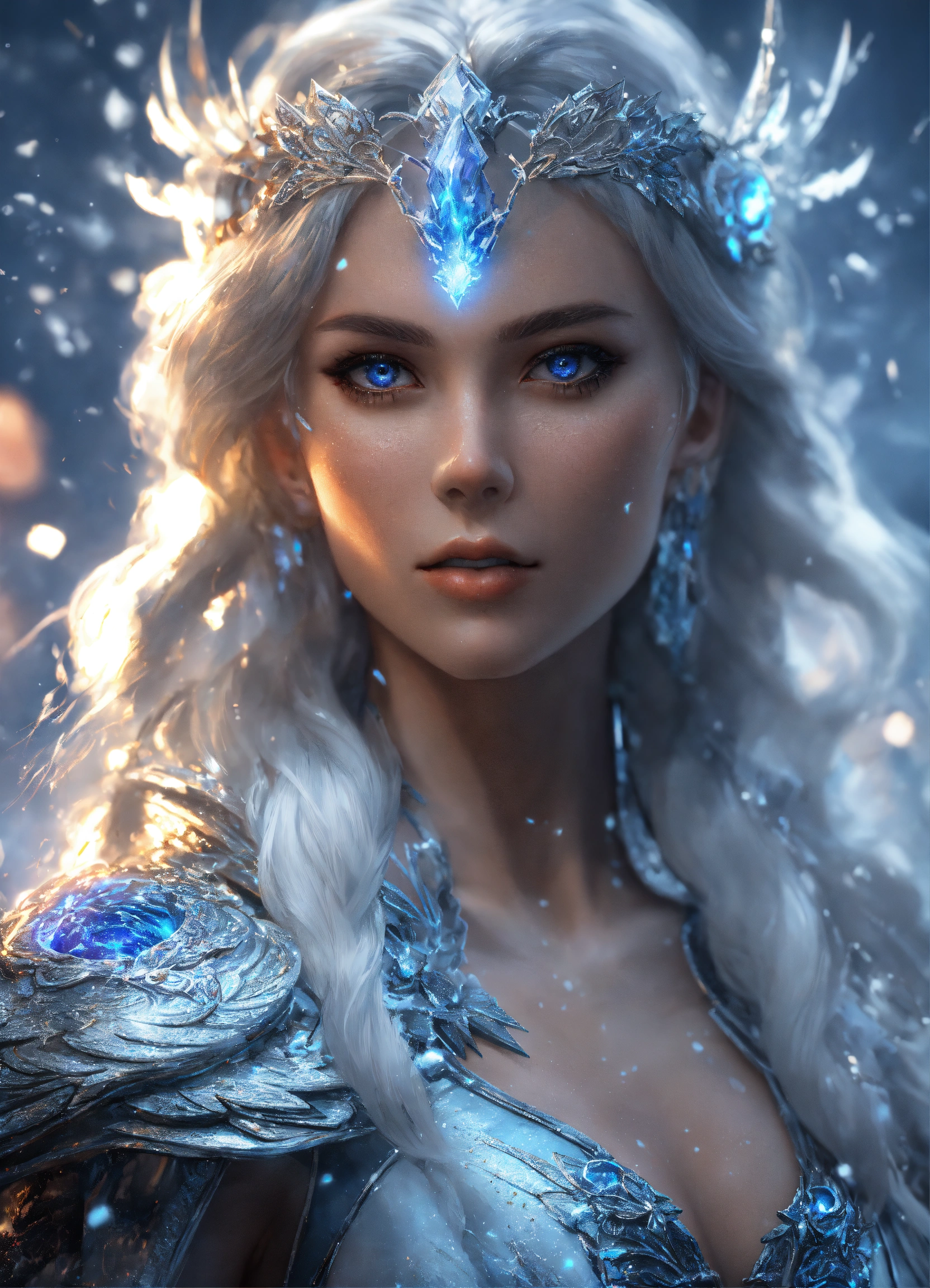 Lexica - "legendary ice goddess", huge icy hair, smoke, embers, sparks ...