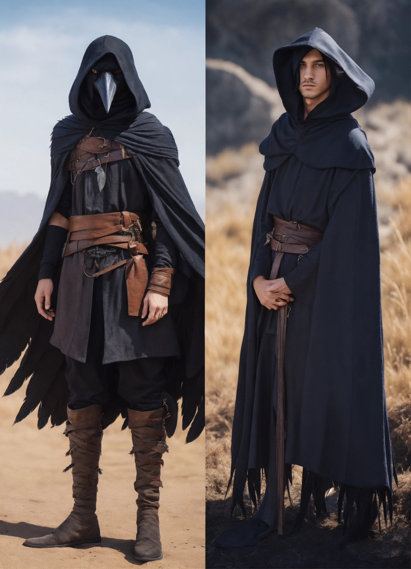 Lexica - A split image On the left, A slender 16-year-old male kenku ...