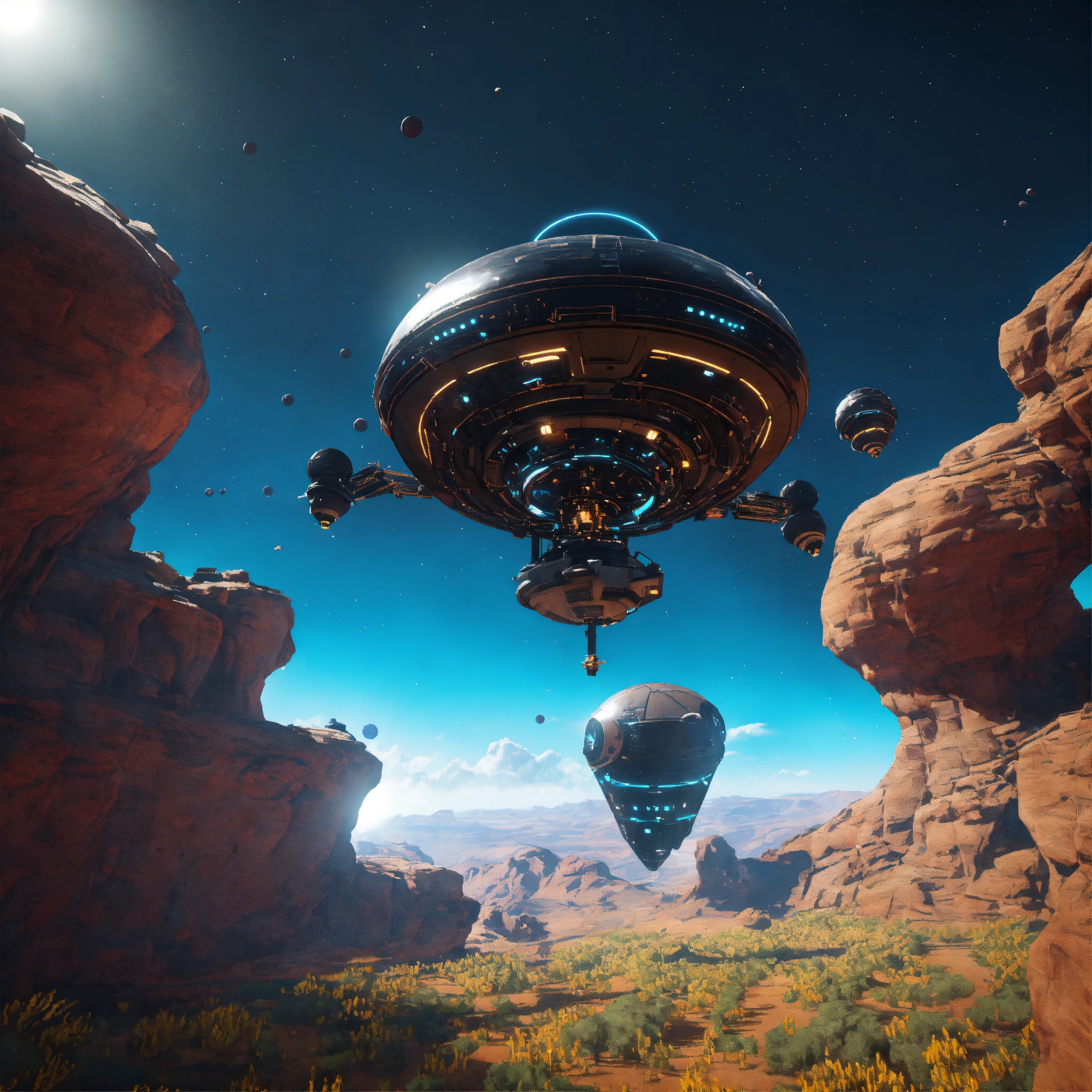 Lexica - Long black bio-robotic space craft appear in the sky from ...