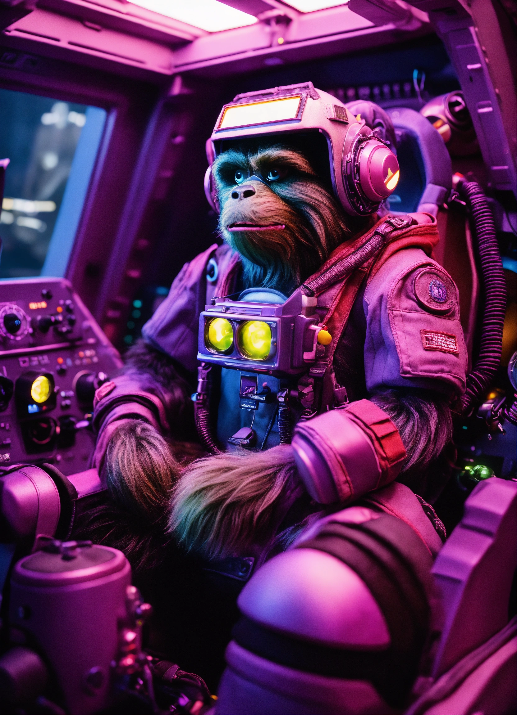 Lexica - Big pink and purple hairy alien wookiee wearing space goggles ...