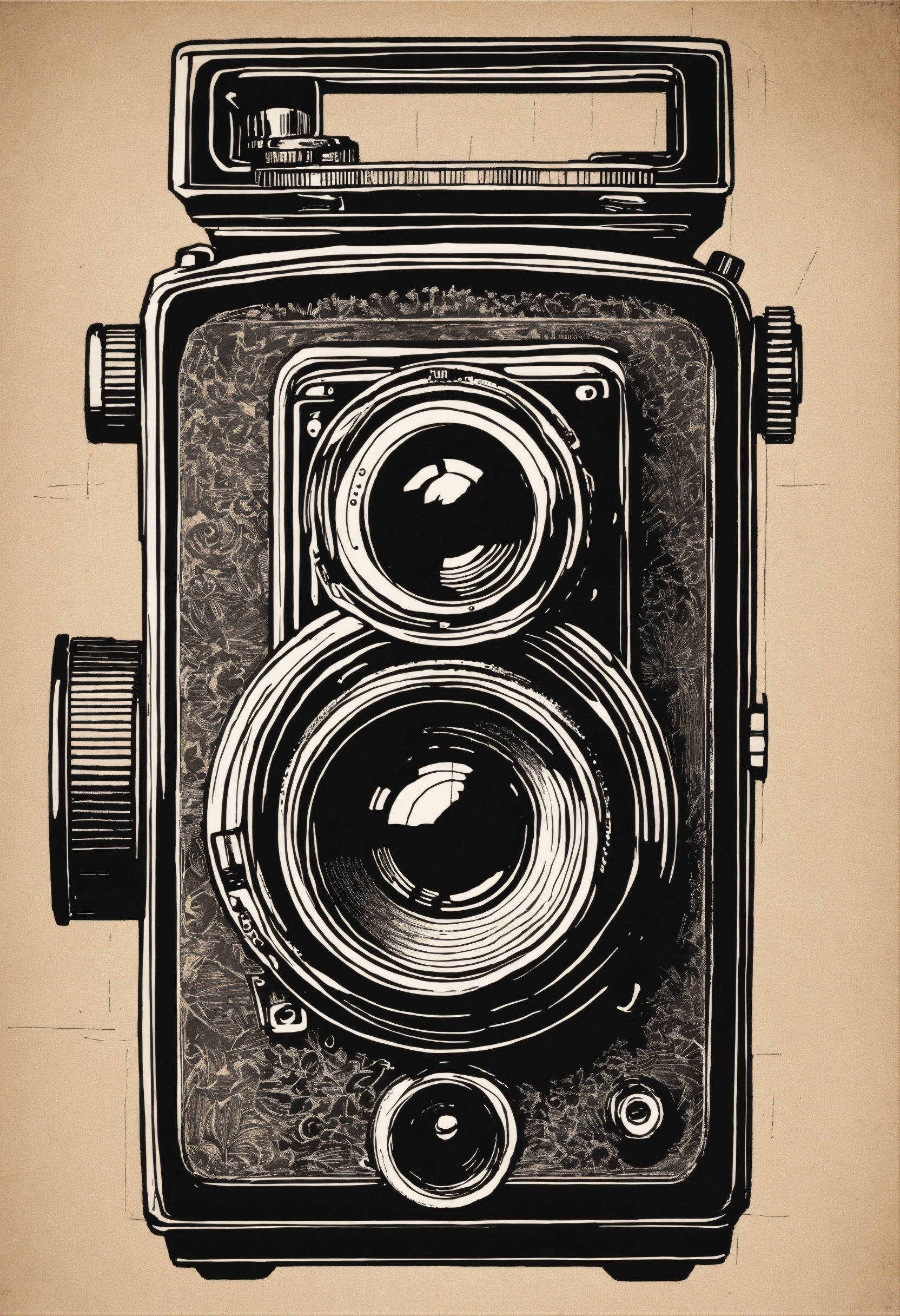 Lexica - A minimalistic etching-illustration of a vintage camera ...