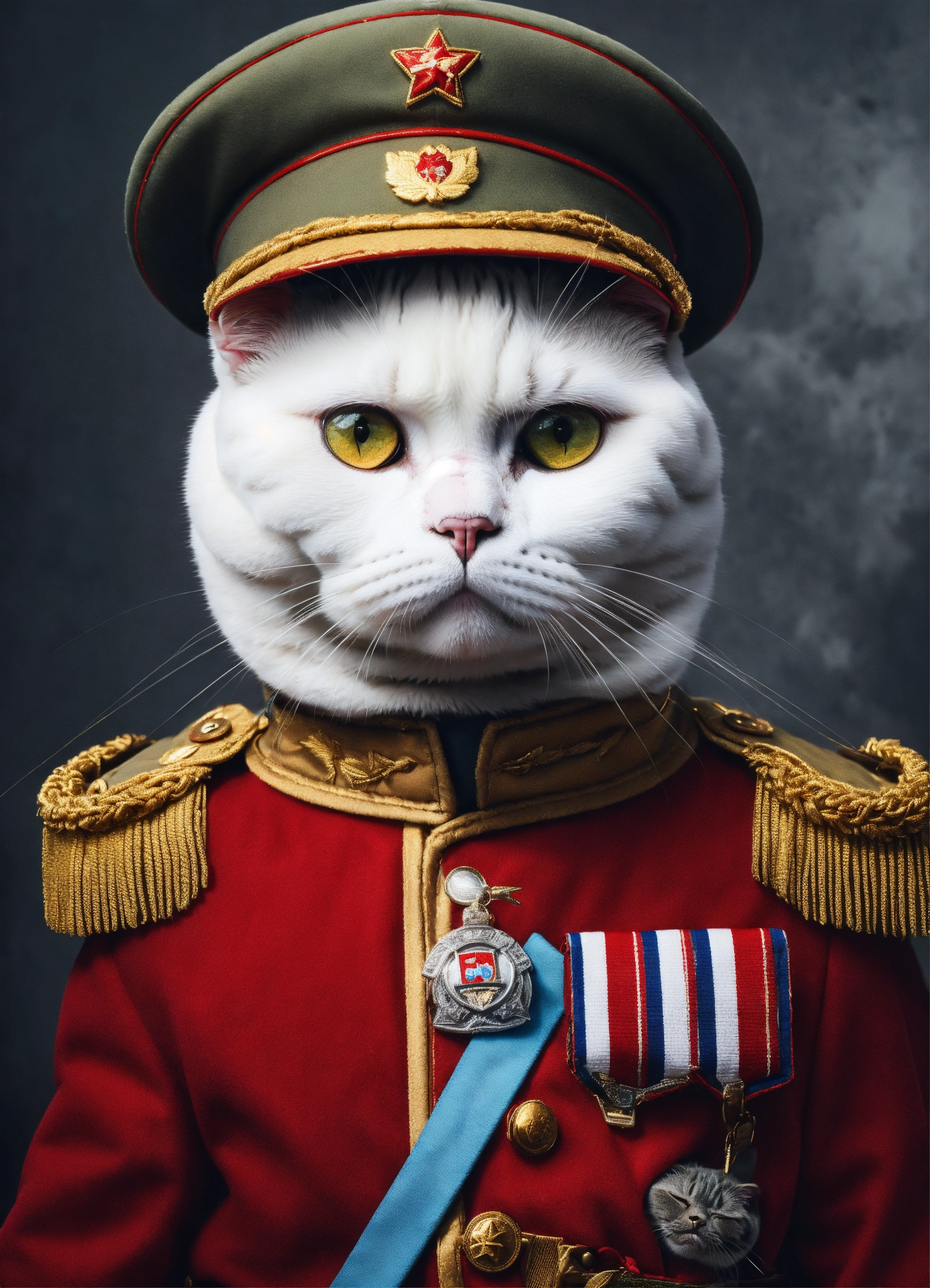 Lexica - A white british shorthair cat wearing world war 2 soviet ...