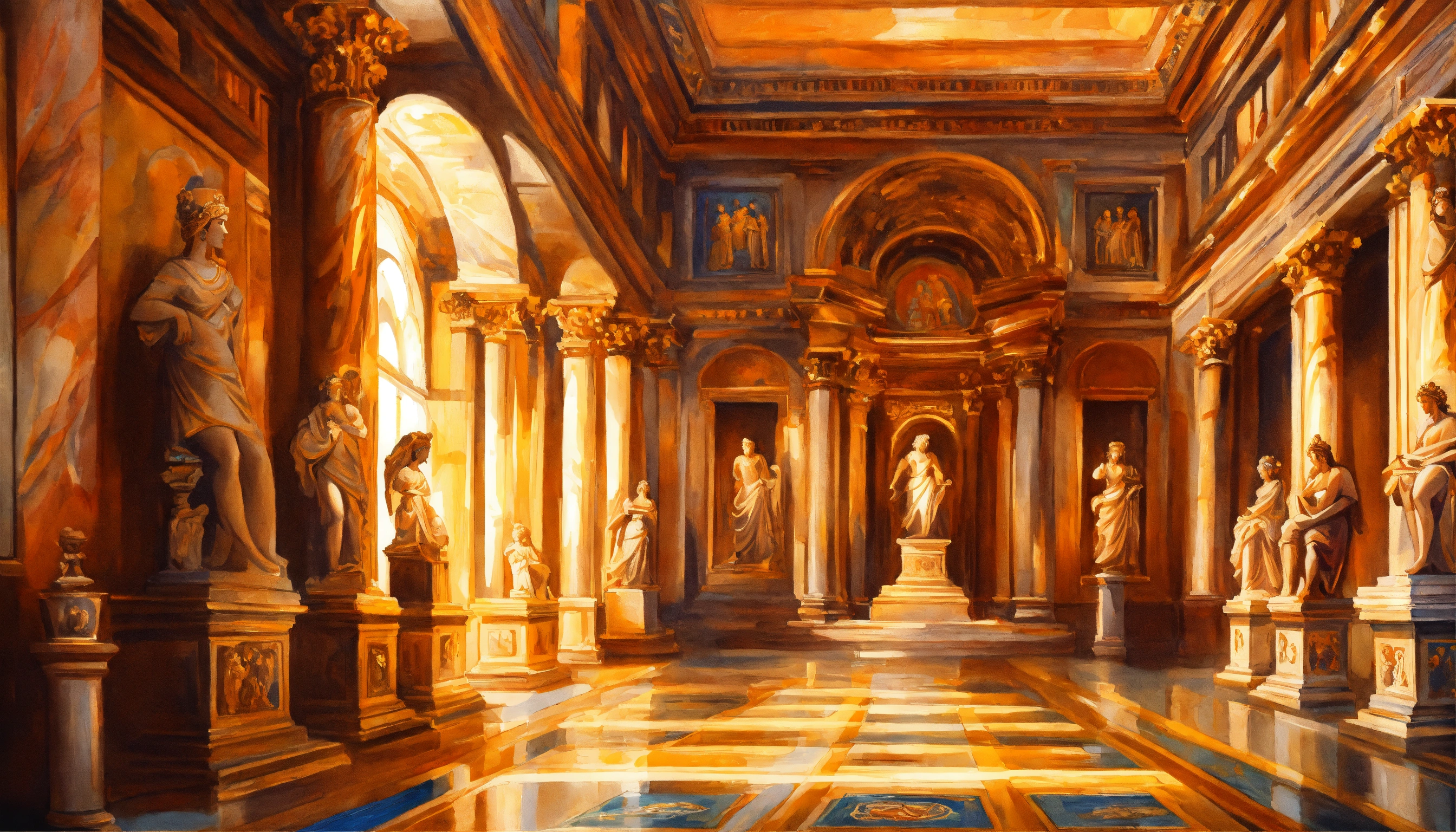 Lexica - Magnificent marble hall with ornaments paintings and statues ...