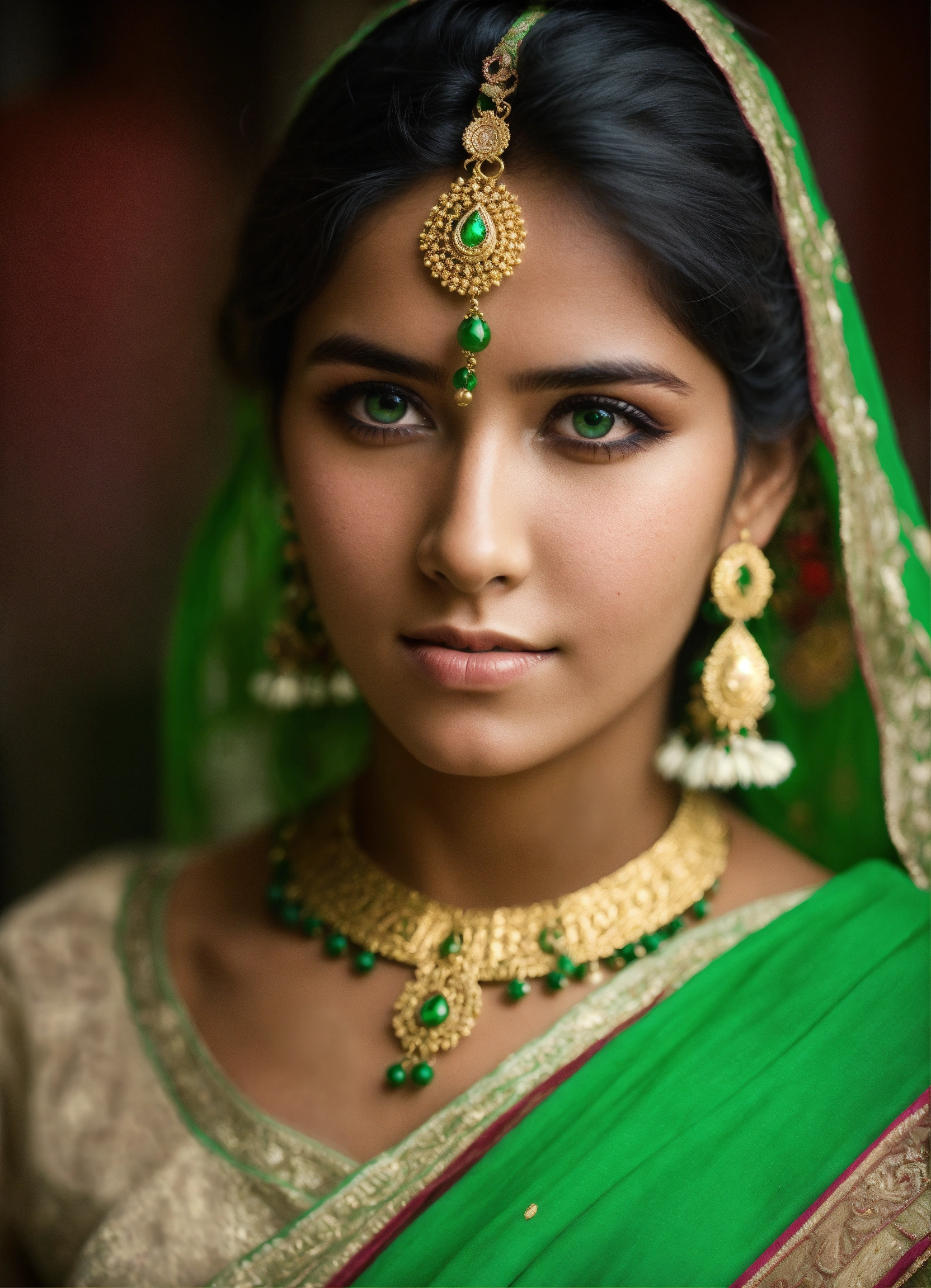 Lexica - Jeune femme indienne, habit traditionnel vert, très long ...