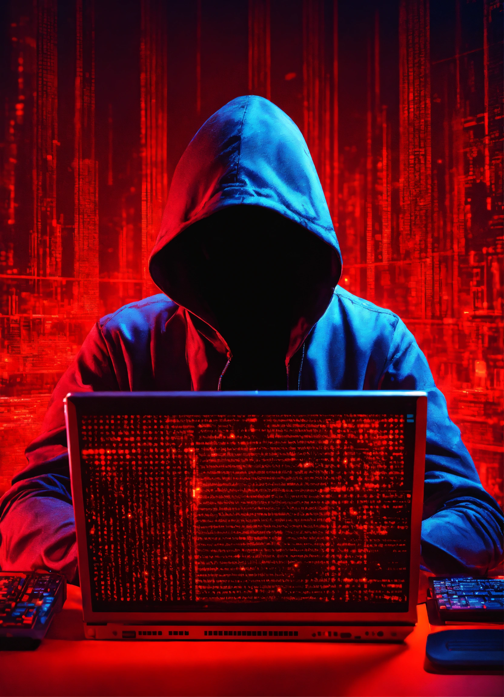 Lexica - Hacker guy on a system, solid background, reality photo, red ...