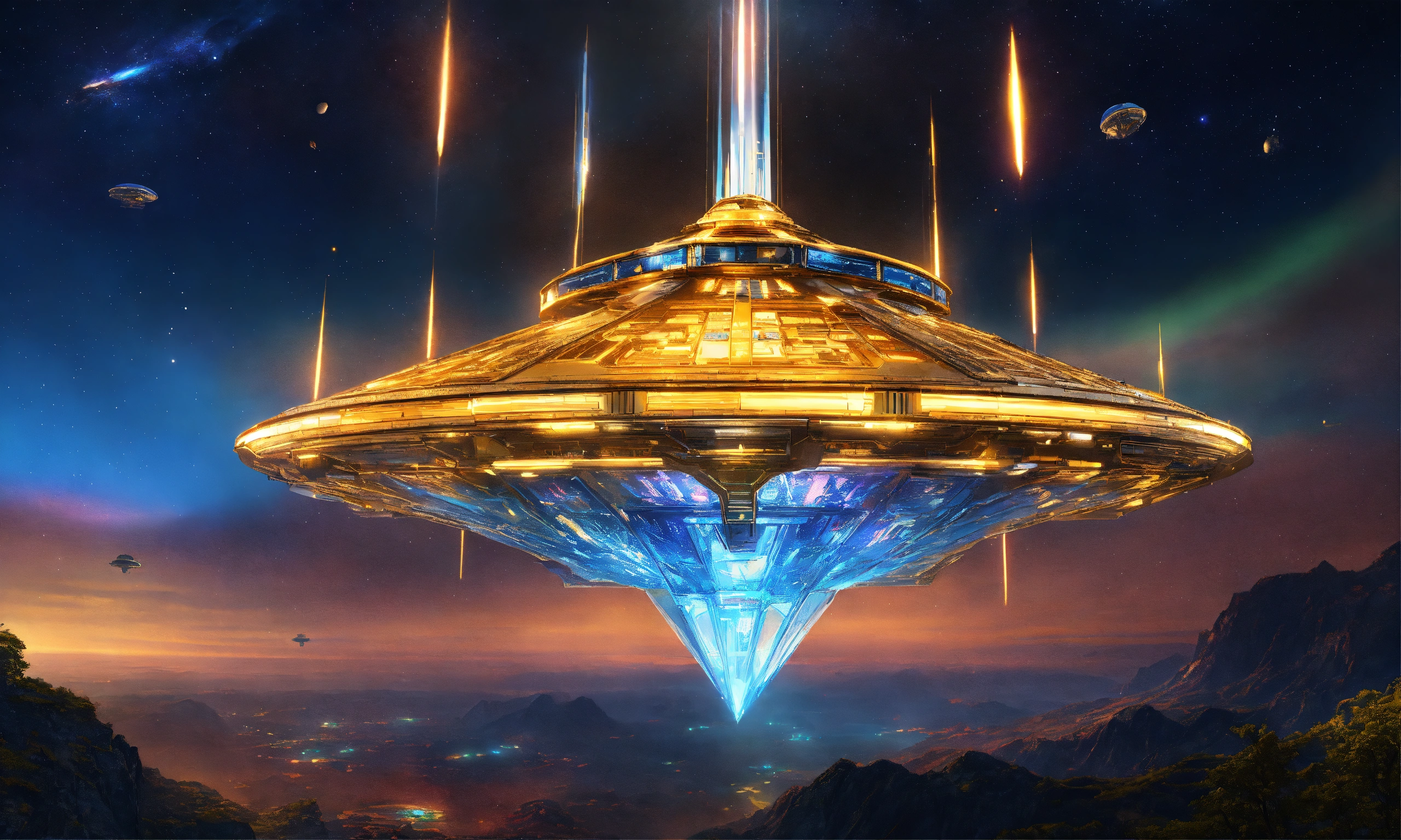 Lexica - Futuristic spaceship,alien design,flying in starry space ...